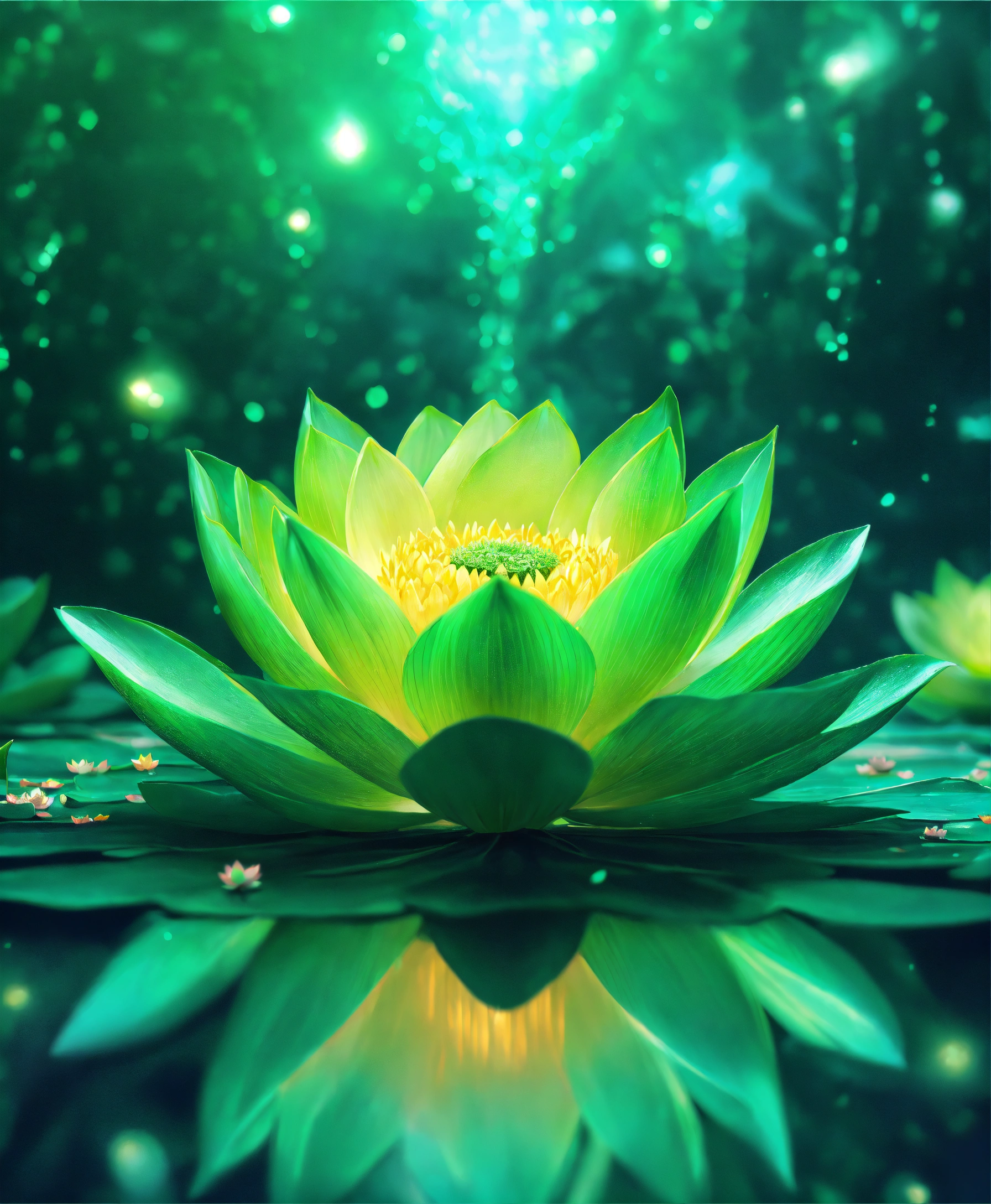 Lexica - A green lotus with a thousand petals, with etheric glows ...