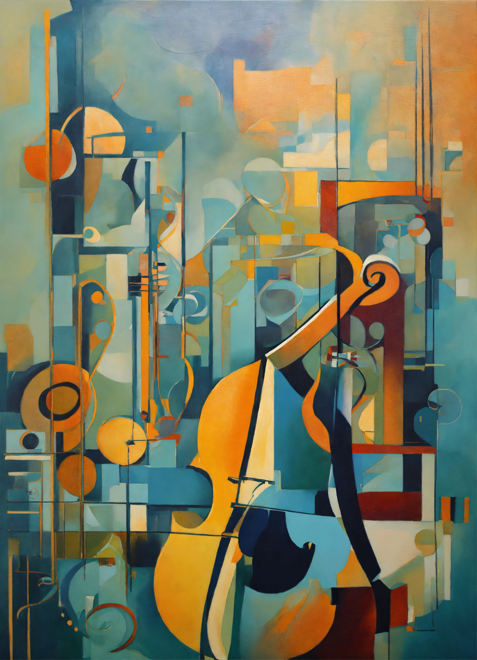 Lexica - Abstract oil painting with personification of music in a cool ...