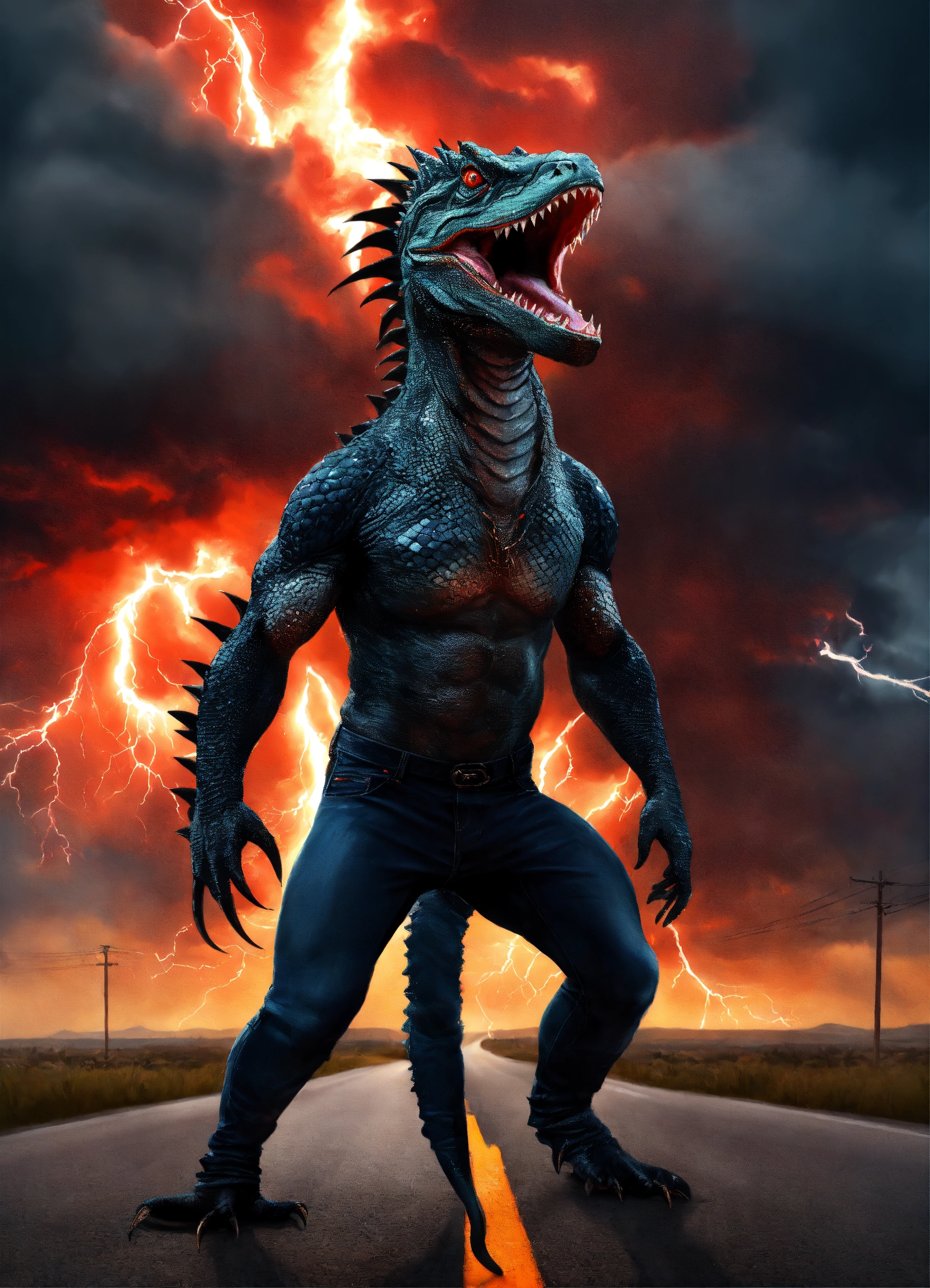 Lexica - Full body eight foot big evil black male Lizard god, big ...