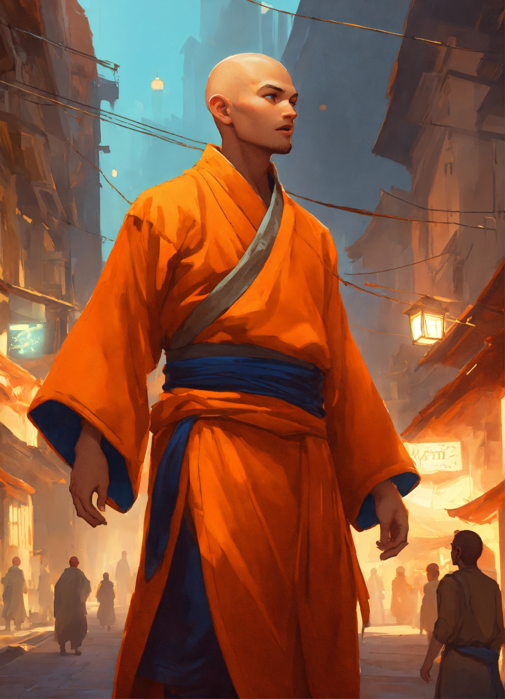 Lexica - Detailed skinny male halfling with bald head and top knot on ...