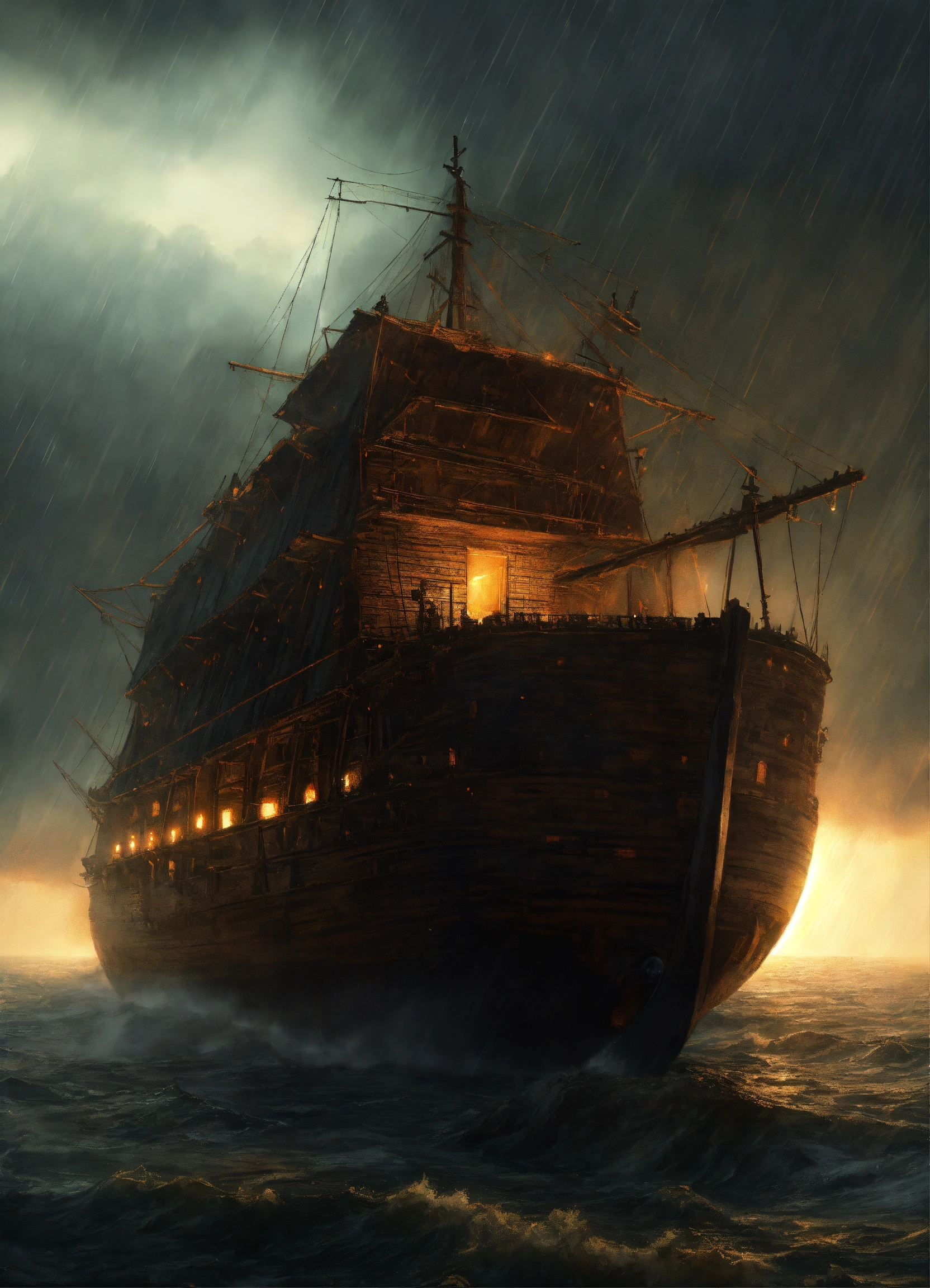 Lexica - Noah's ark from the Bible in a rectangular shape ship, in a ...