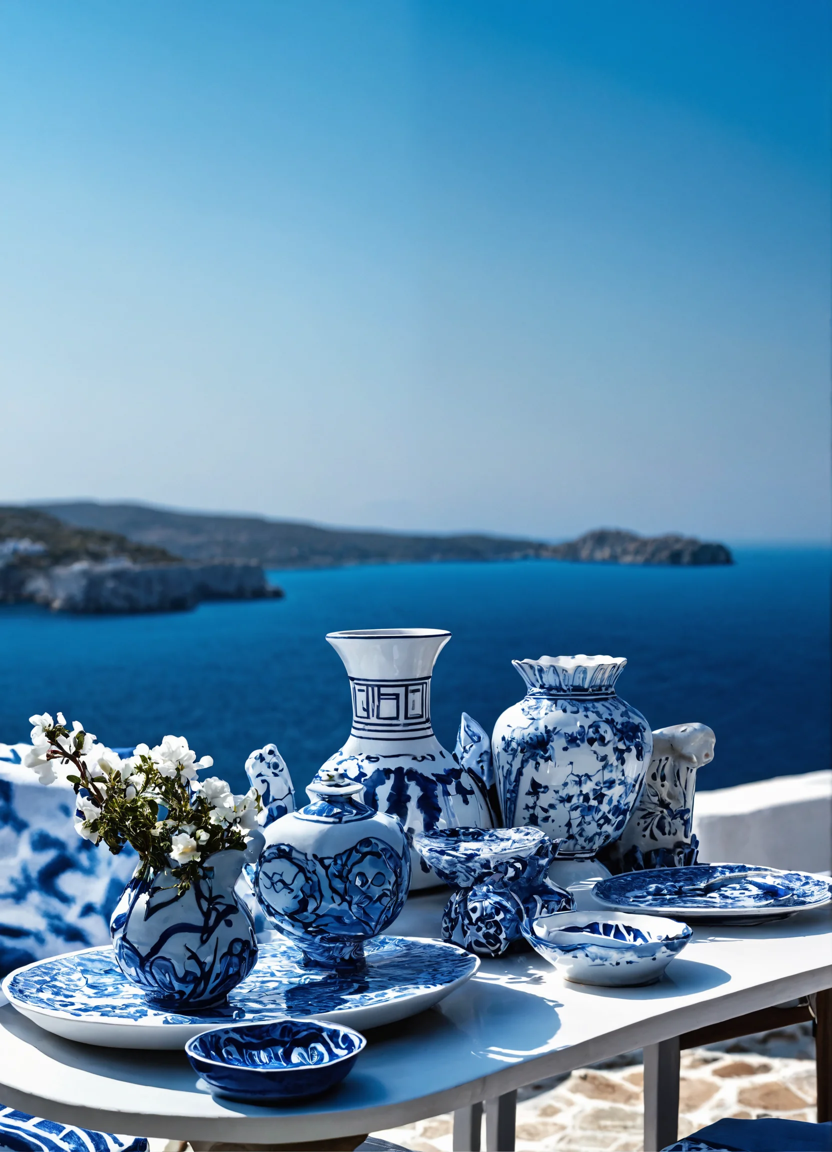 Lexica - Stunning shot of an open air terrace with blue and white ...