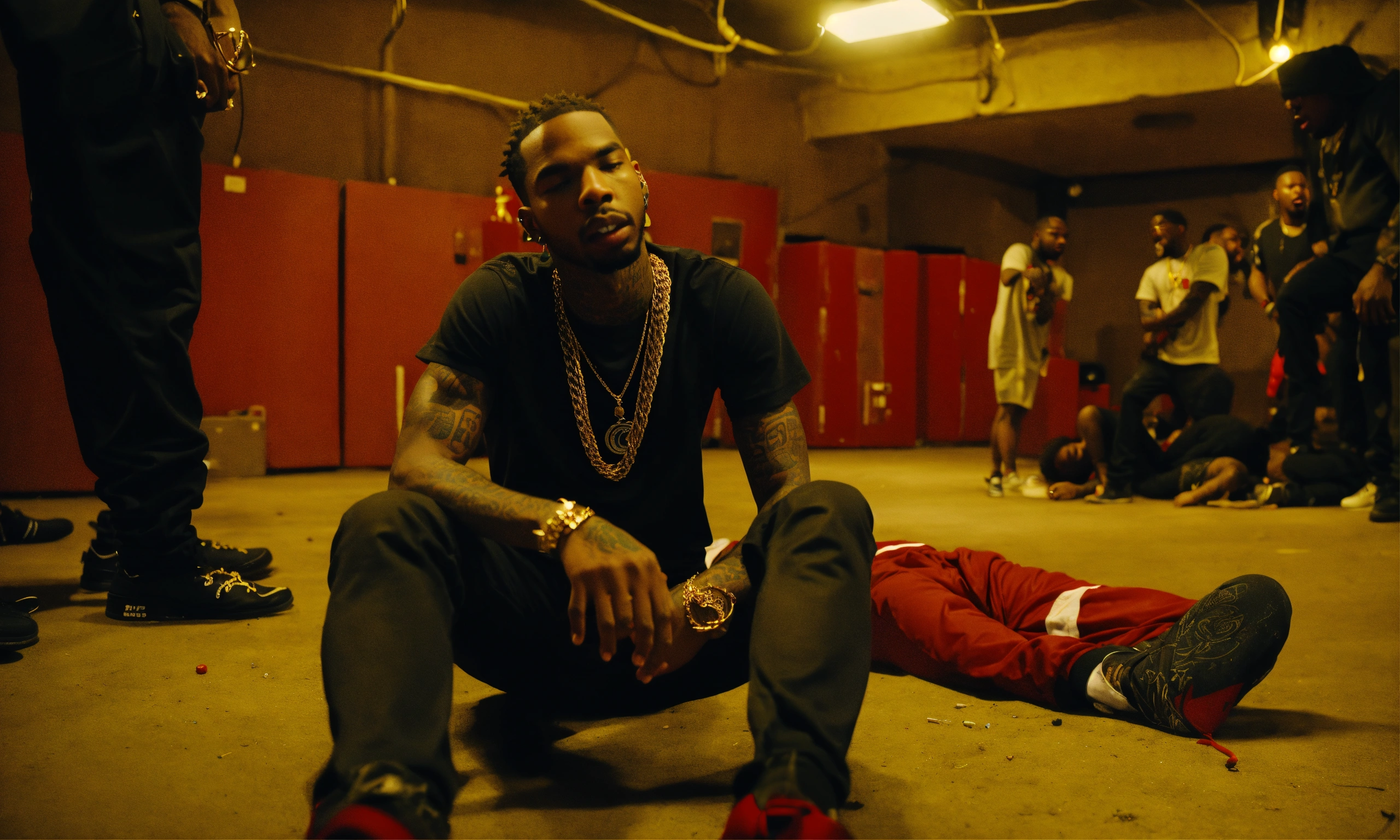 Lexica - Full body shot of rapper "Slim Dunkin" shot on ground sleeping ...