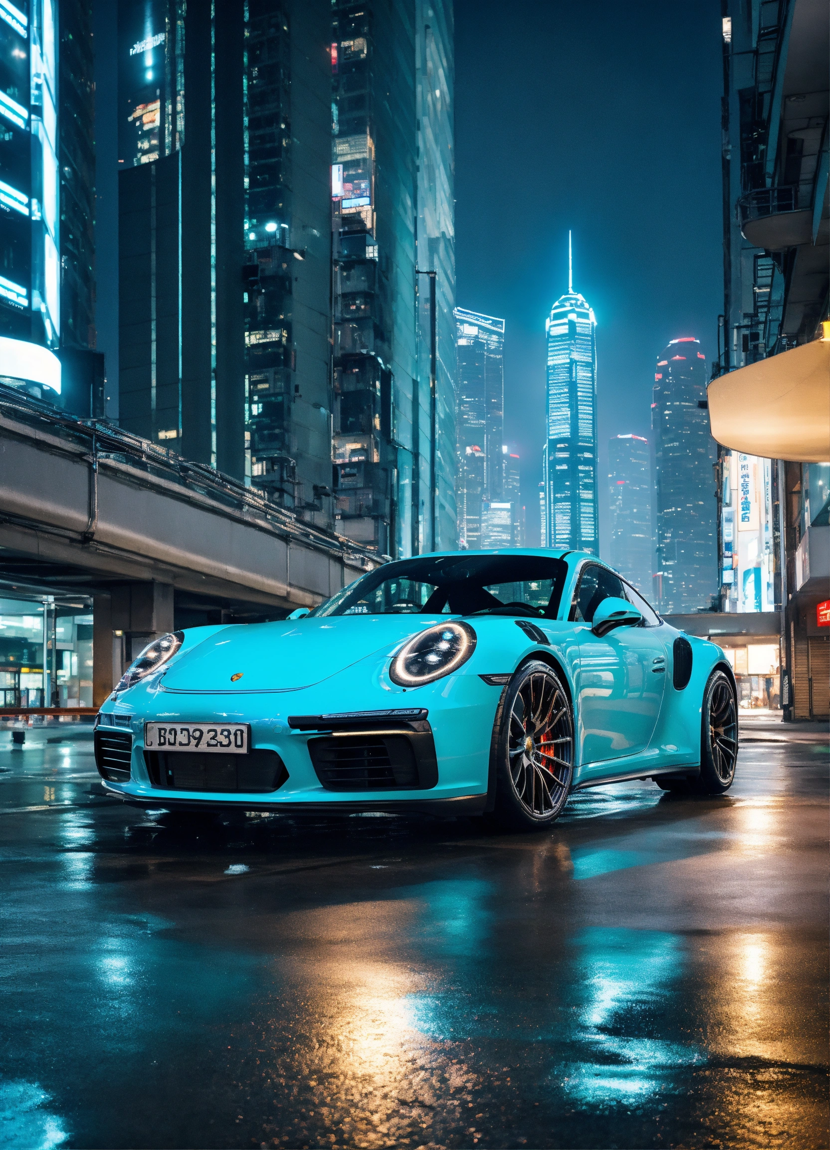 Lexica - 2023 Porsche 911, cyan, doors opened, metallic appearance ...
