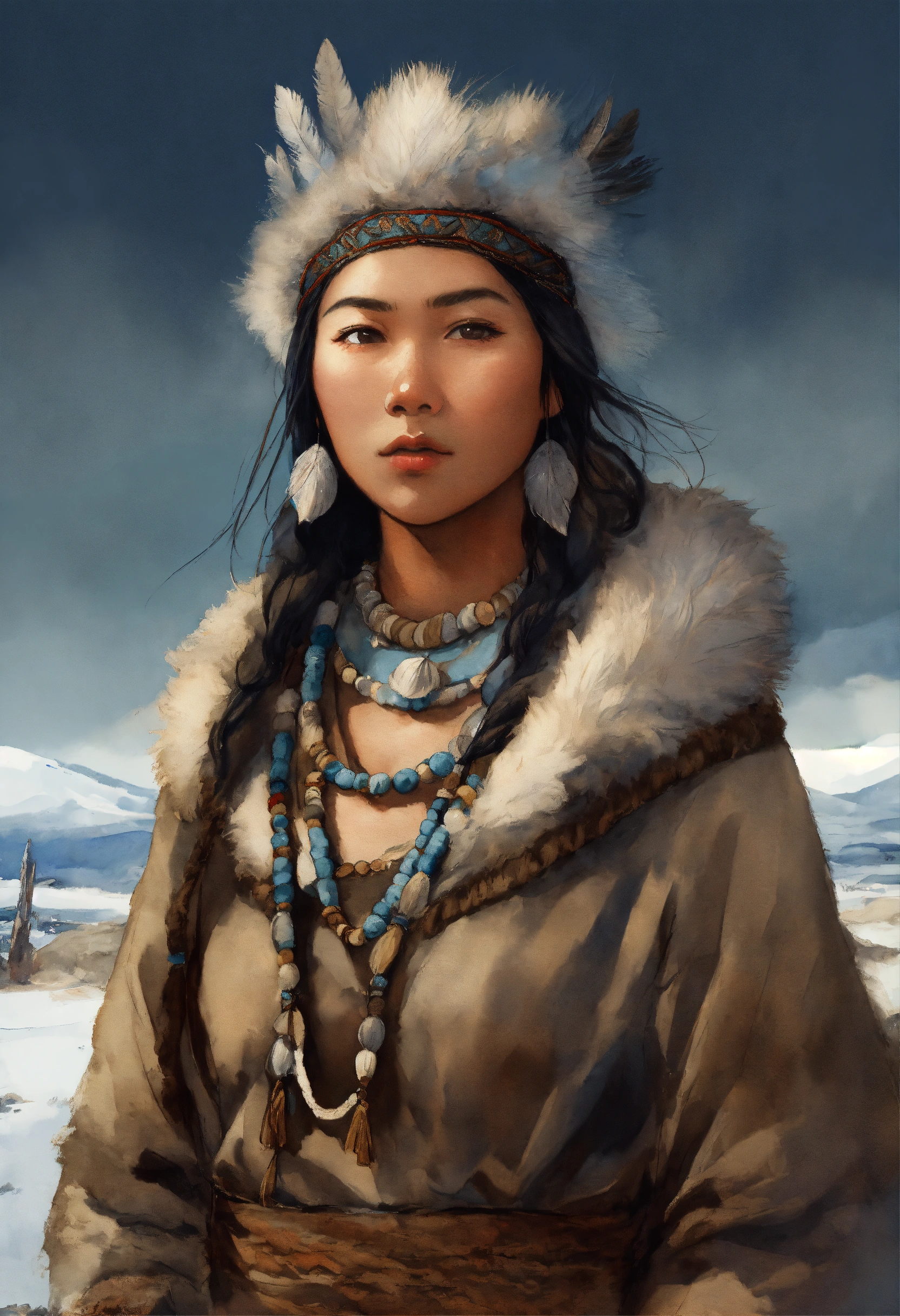 Lexica - Illustration of an inuit woman, young, 18 years old, beautiful ...