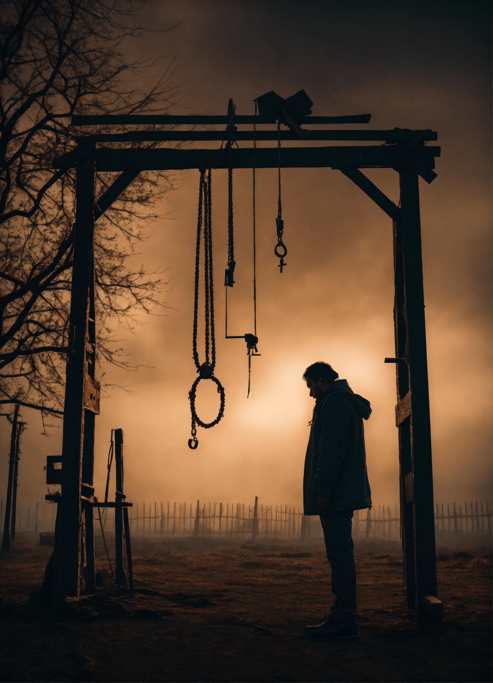 Lexica - A man standing next to a gallows, looking at it sadly, surreal ...