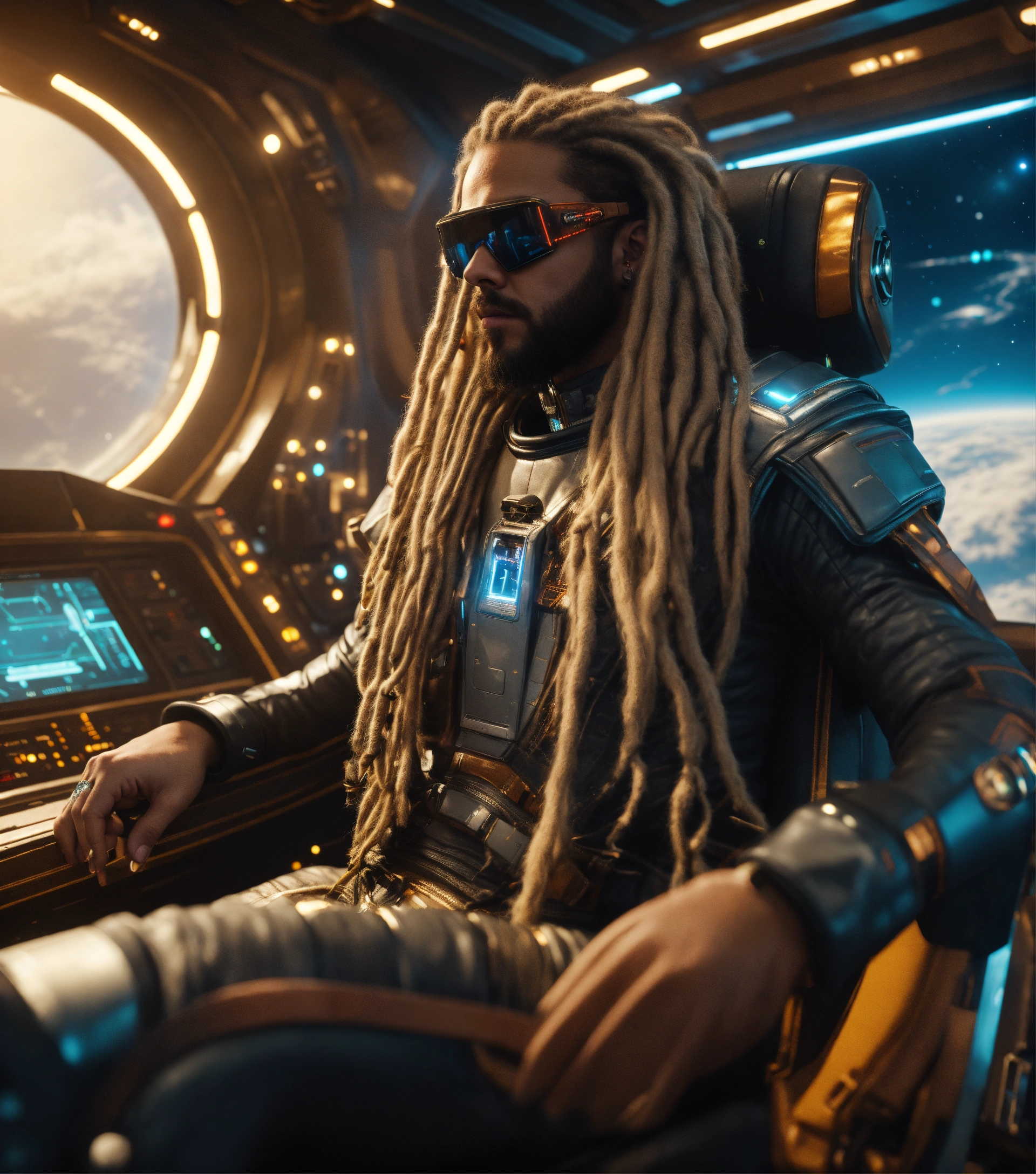 Lexica - Zoom out of a rockstar with long blonde dreadlocks wearing ...