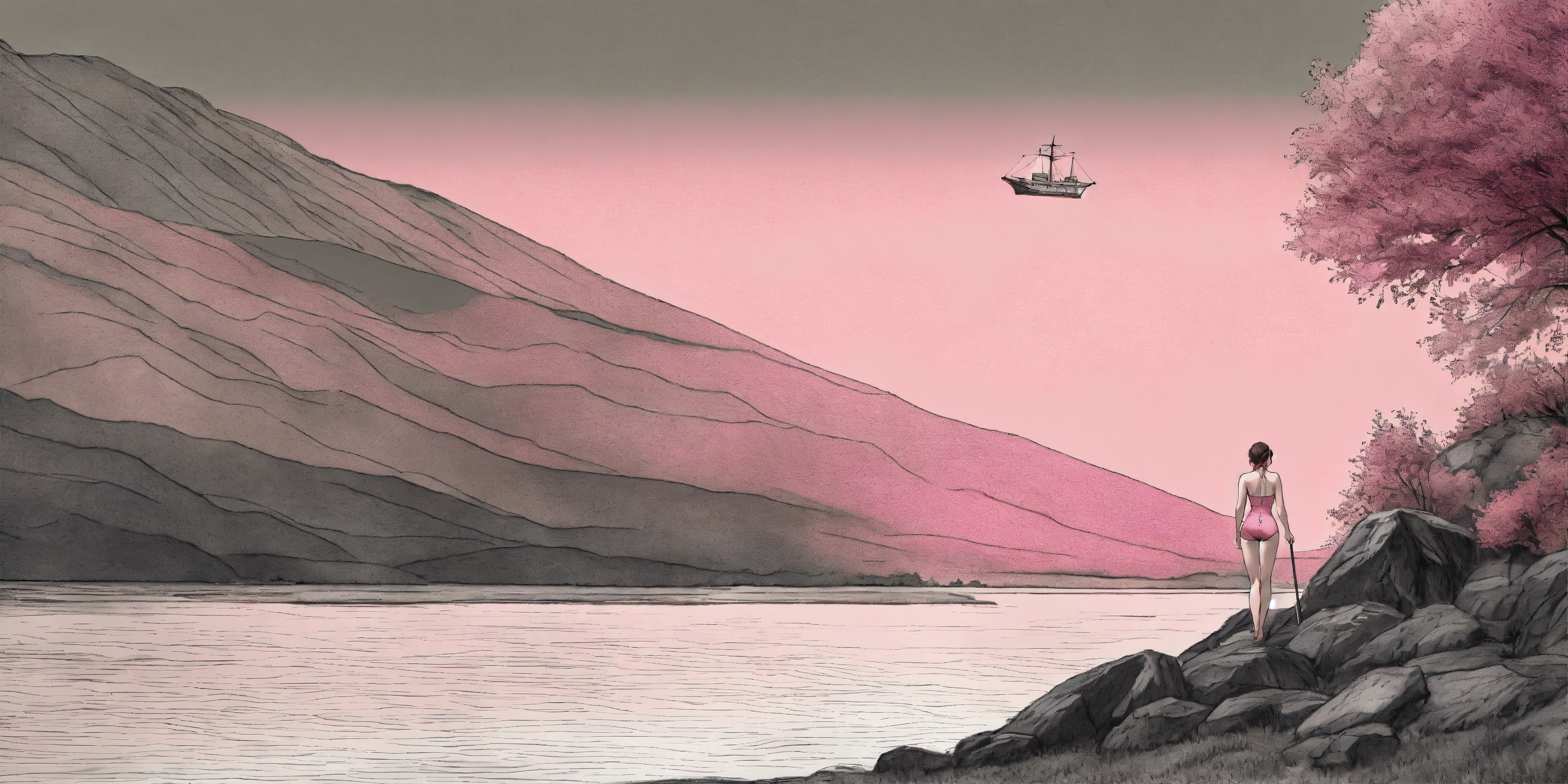 Lexica - Ship, Woman in pink swimsuit Shepard, Carpathian Mountains ...