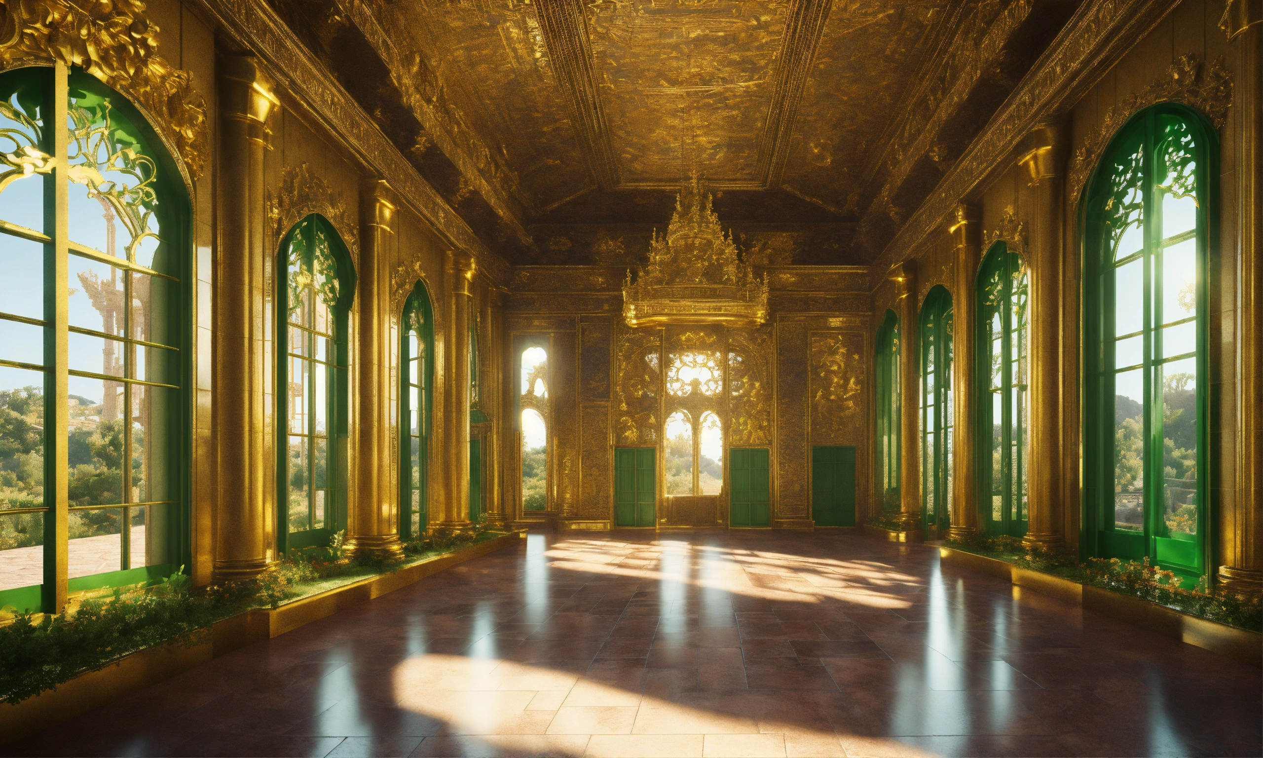Lexica - Full image of a massive golden palace with green windows ...