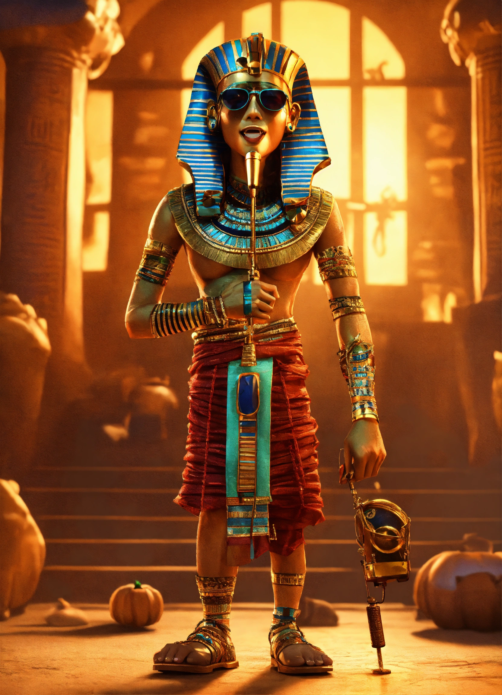 Lexica - An old funny egyptian mummy, all wrapped, singing rap music ...