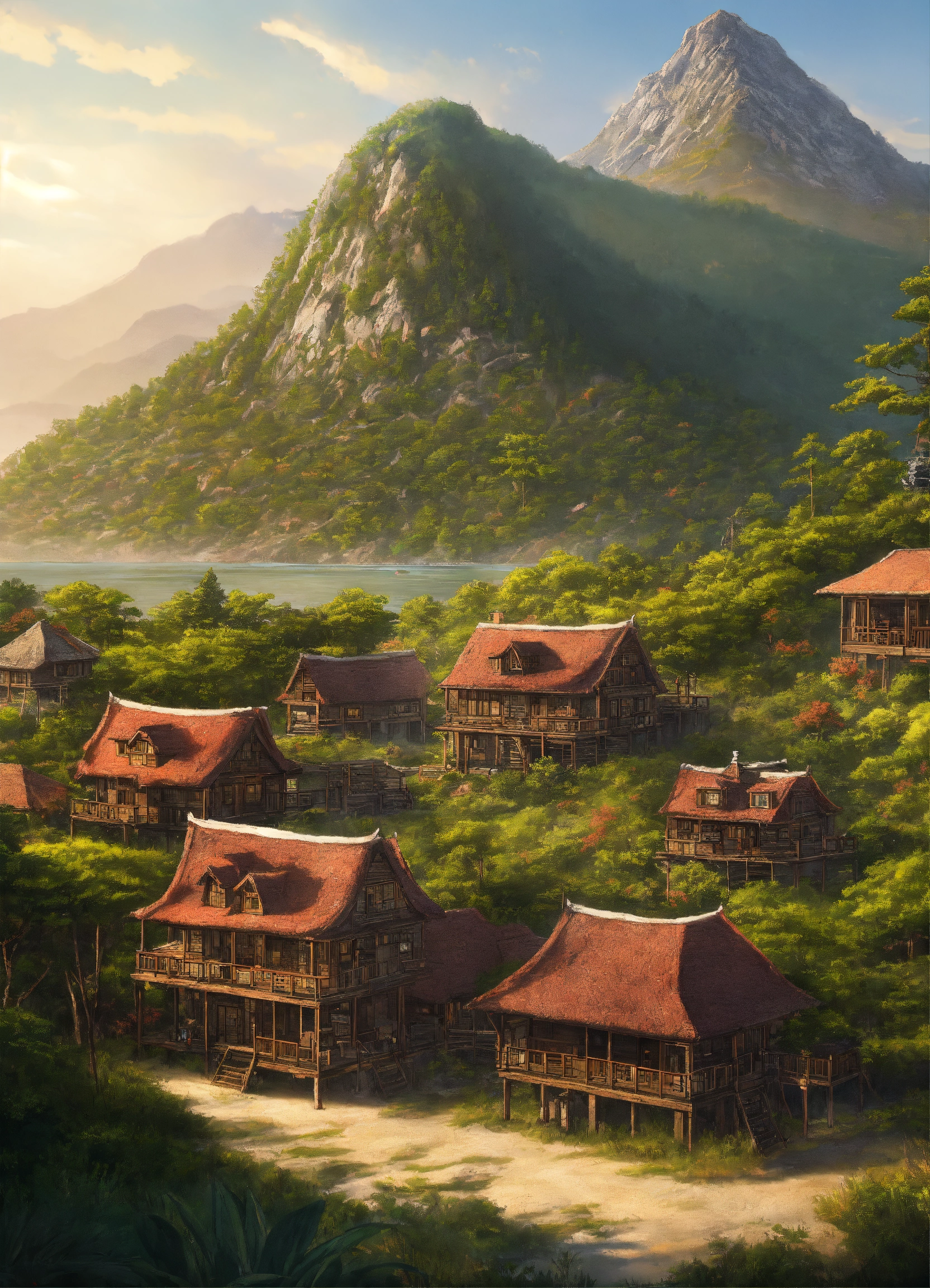 Lexica - Coastal Colonial frontier hamlet surrounded by palissade, pine ...