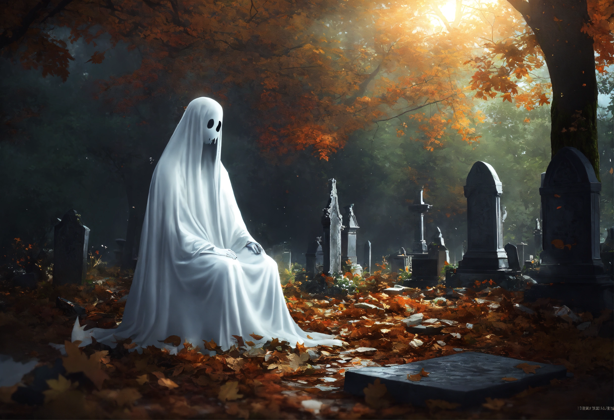 Lexica - Create a digital art piece featuring a white ghost sitting on ...