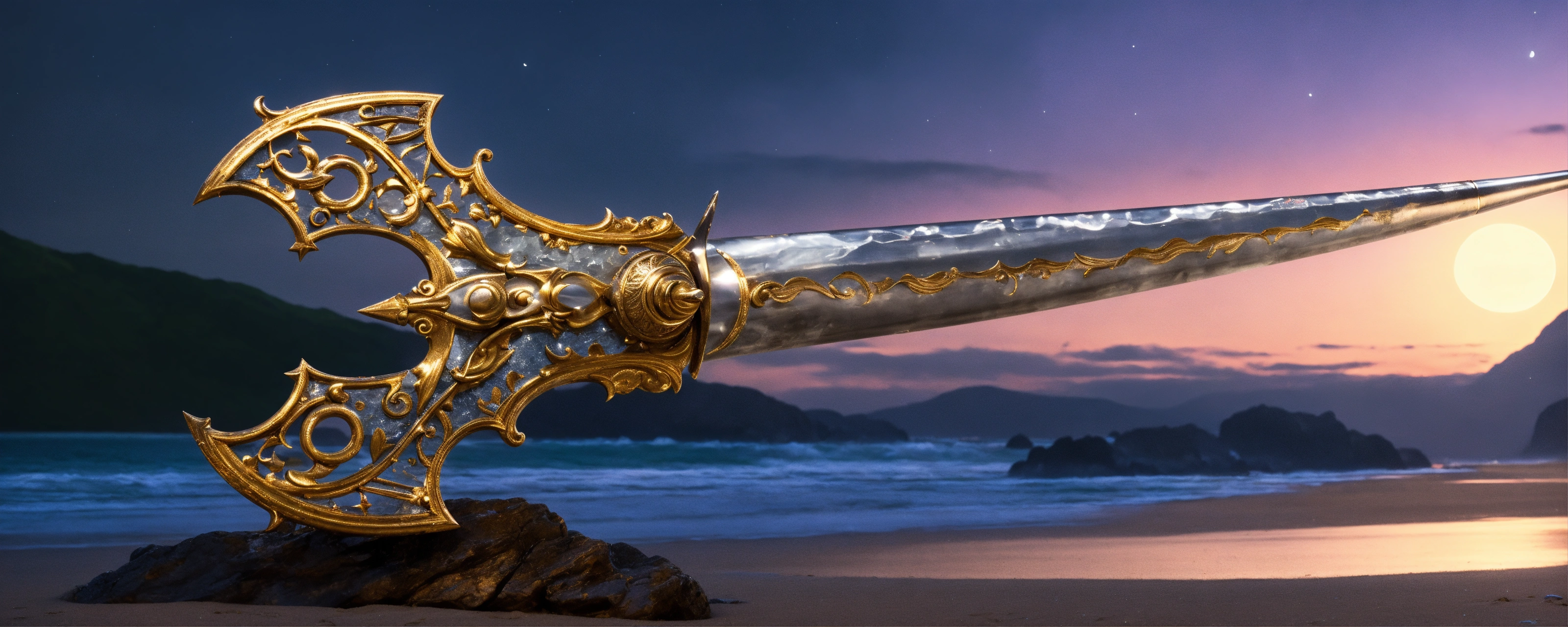 Lexica - 8k, picture of a very long gezackte harpoon with barbs made of ...