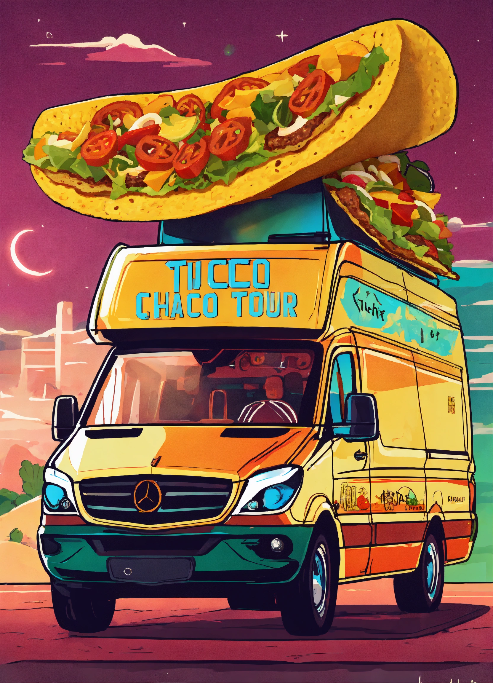 Lexica - An modern sprinter van with a taco on the top logotype, flat ...