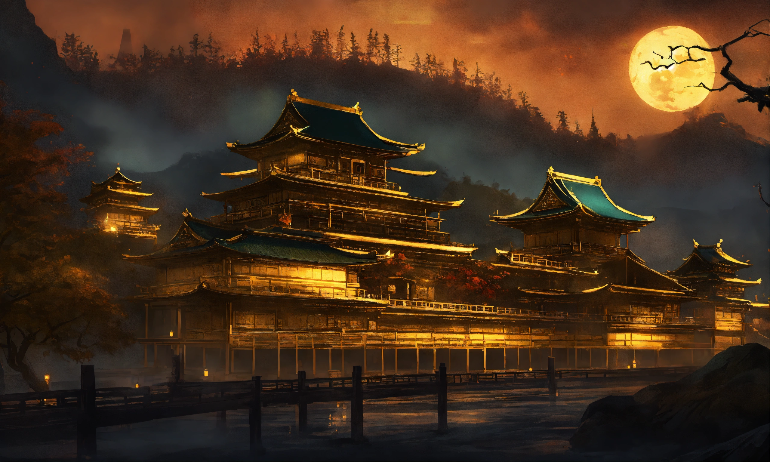 Lexica - Dark and mysterious, scary, gloomy Japanese golden temple ...