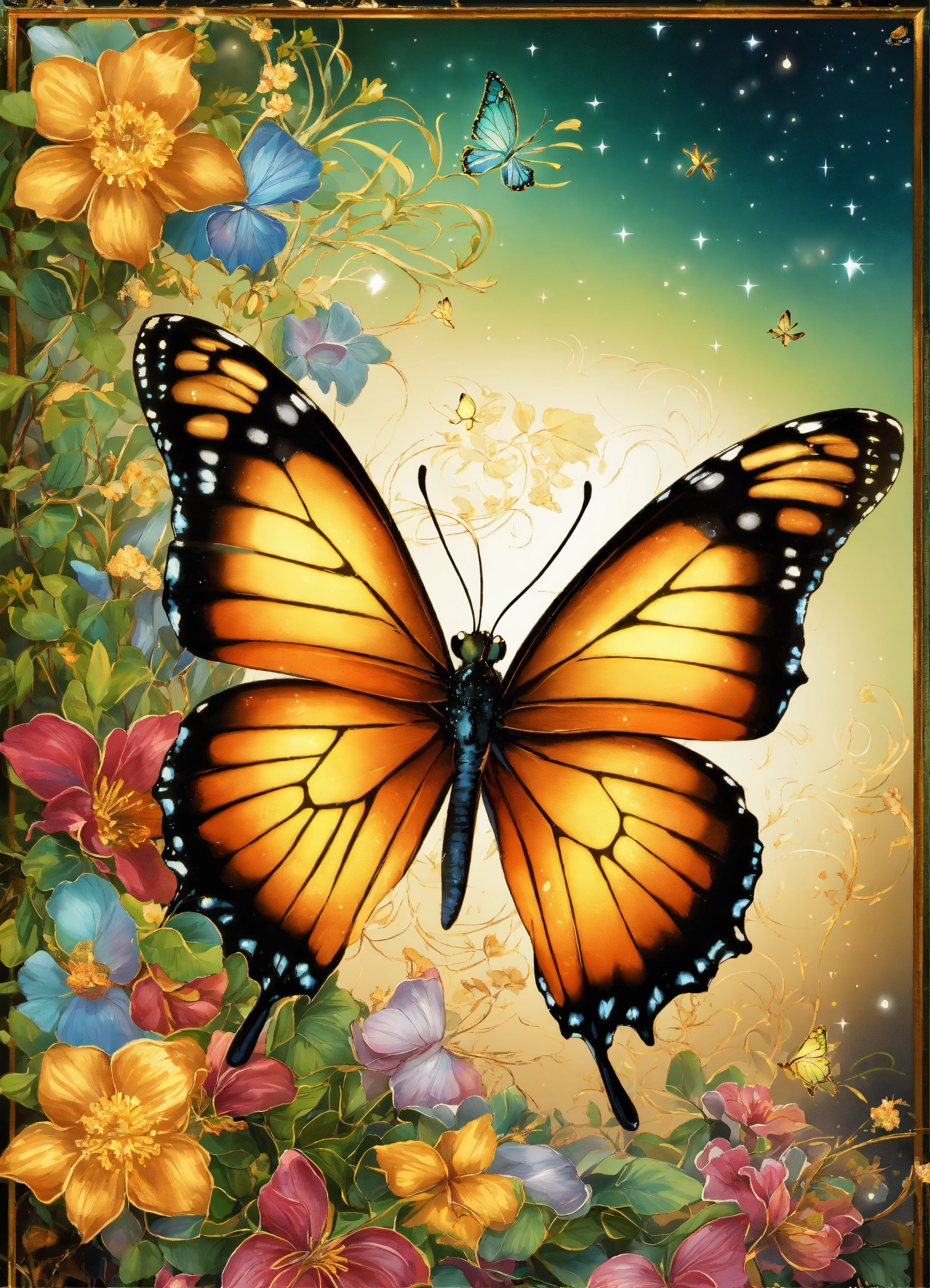 Lexica - Overwhelmingly beautiful butterfly framed with vector stars ...