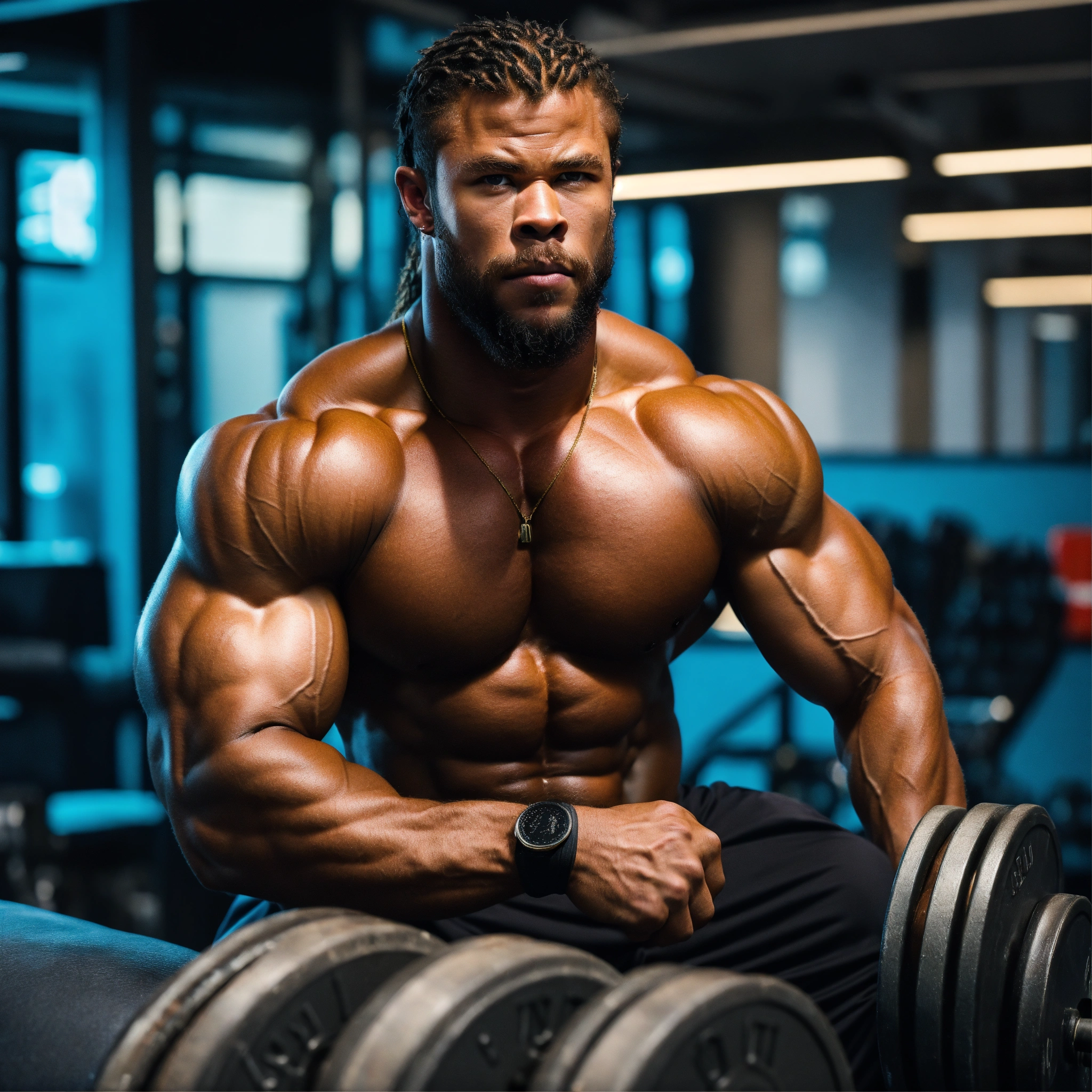 Lexica - 30-year-old hairy man with big muscles, African-American Chris ...