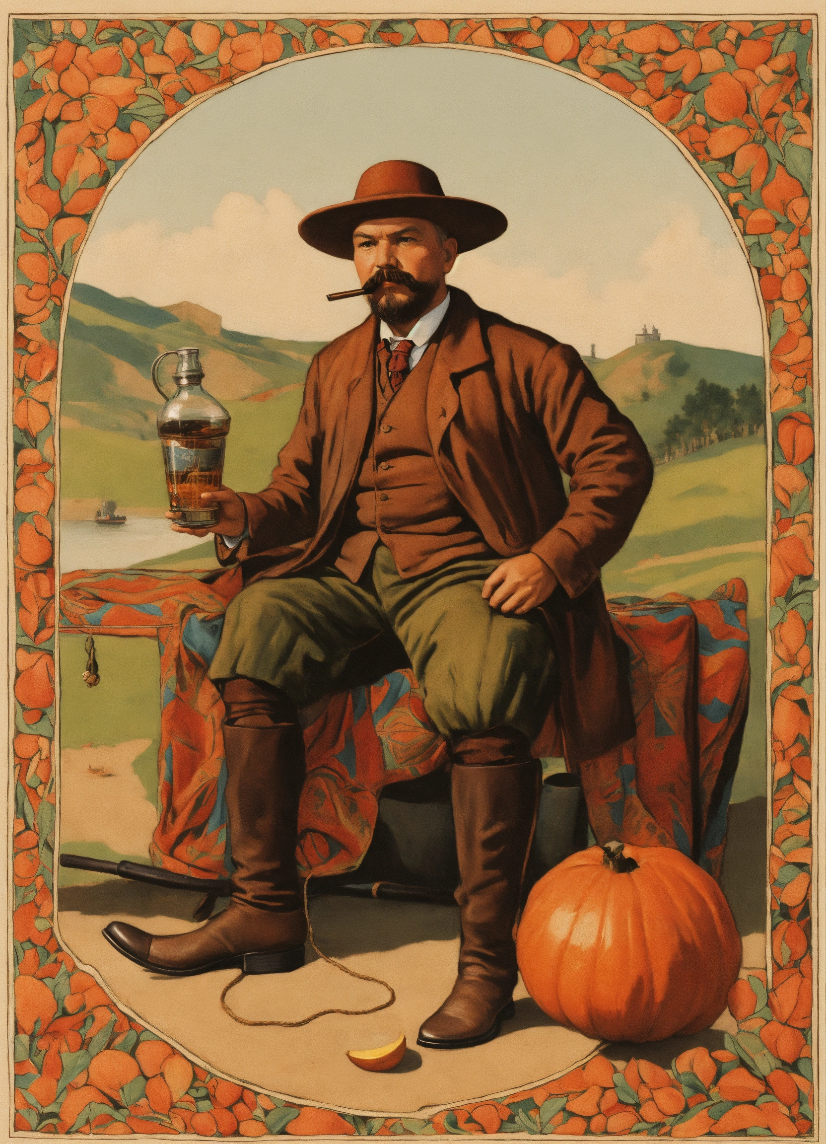 Lexica - Illustration Lenin dressed as a gaucho, drinking mate from a gourd