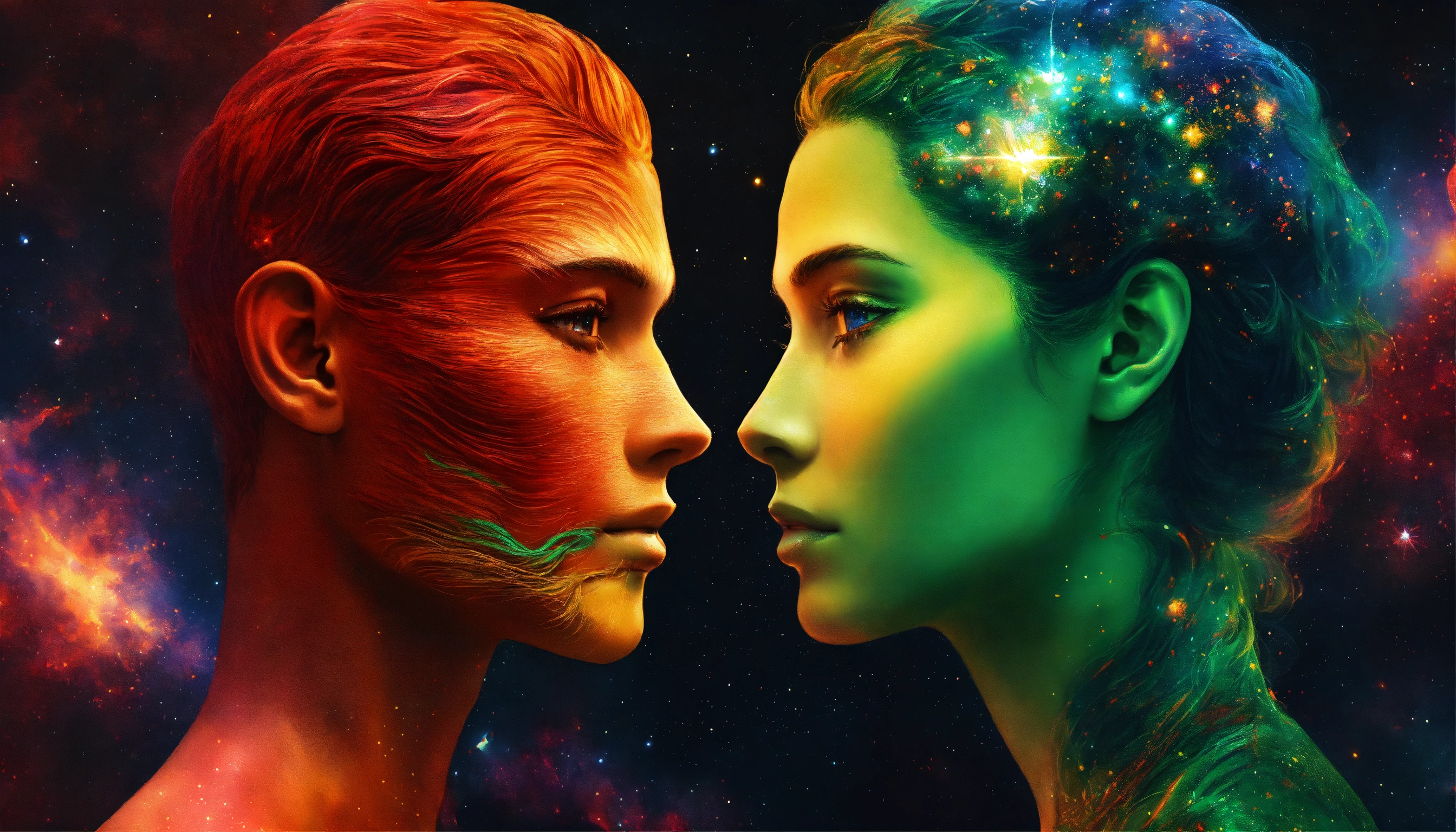 Lexica - Two faces, one male, one female, universe and stars in ...
