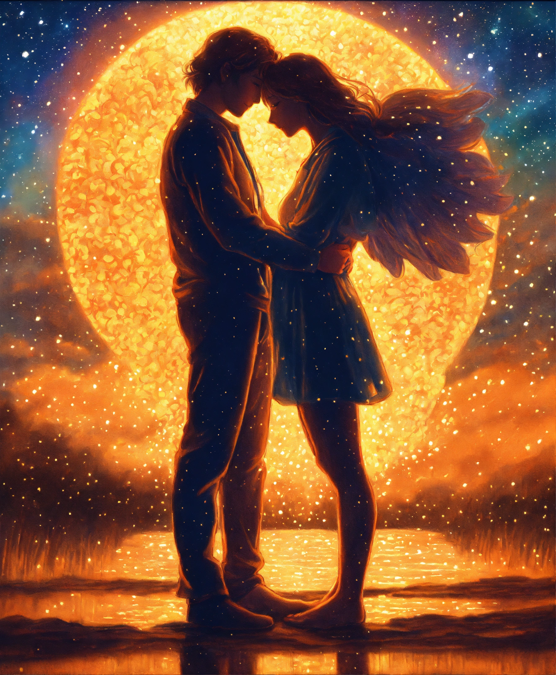 Lexica - Colored pencil drawing full view of silhouette of a couple ...