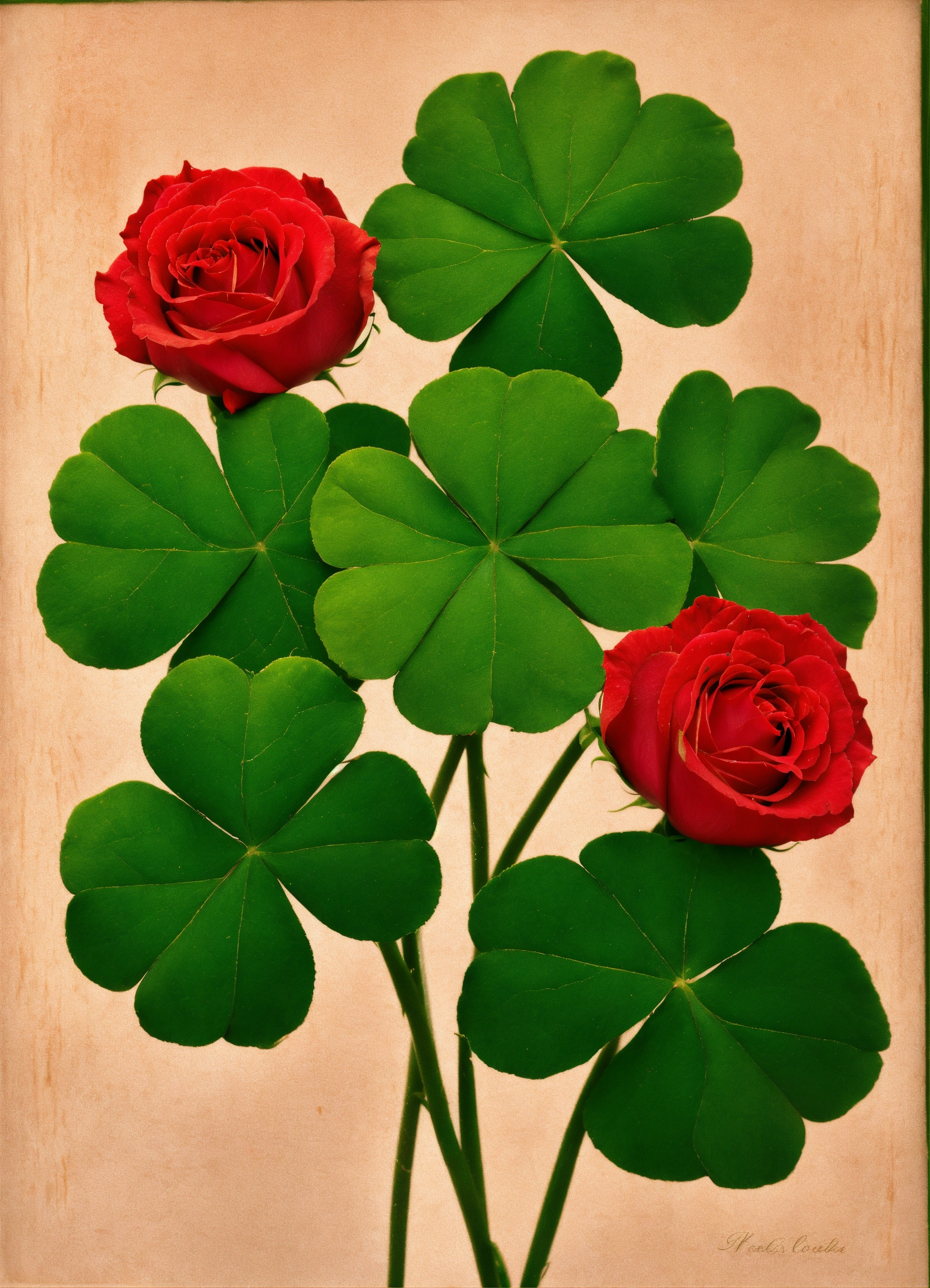 Lexica - Four leaf clovers with a red rose in the middle