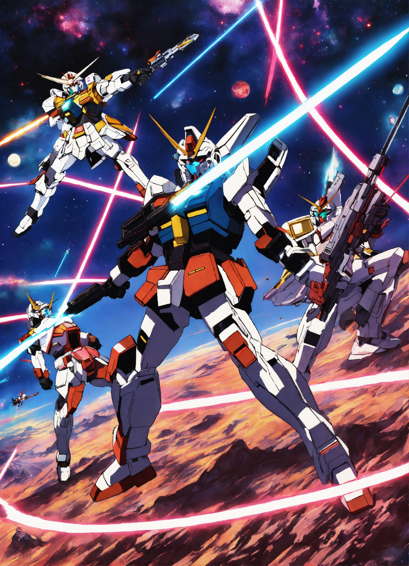 Lexica - 80s anime style black characters gundam pilots laser swords ...