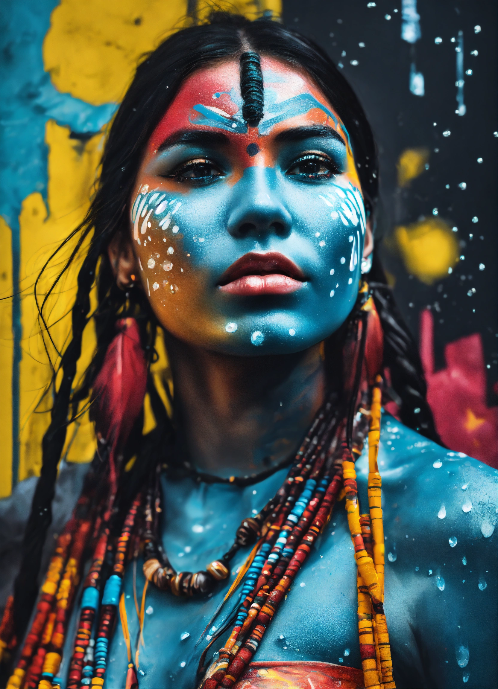 Lexica - Beautiful Indigenous woman pop art style 8k graffiti with ...