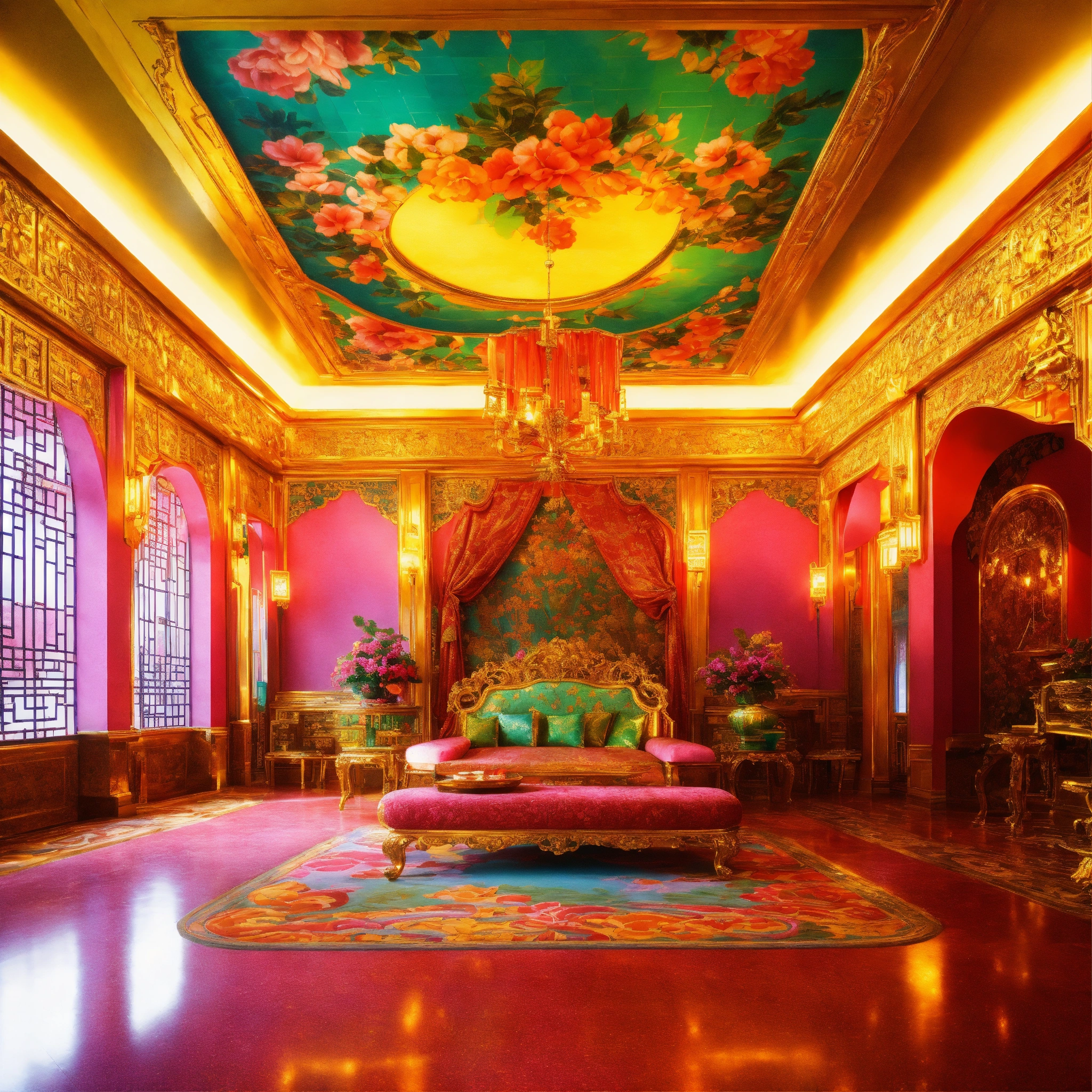 Lexica - Futuristic beautiful Chinese palace interior sitting room ...