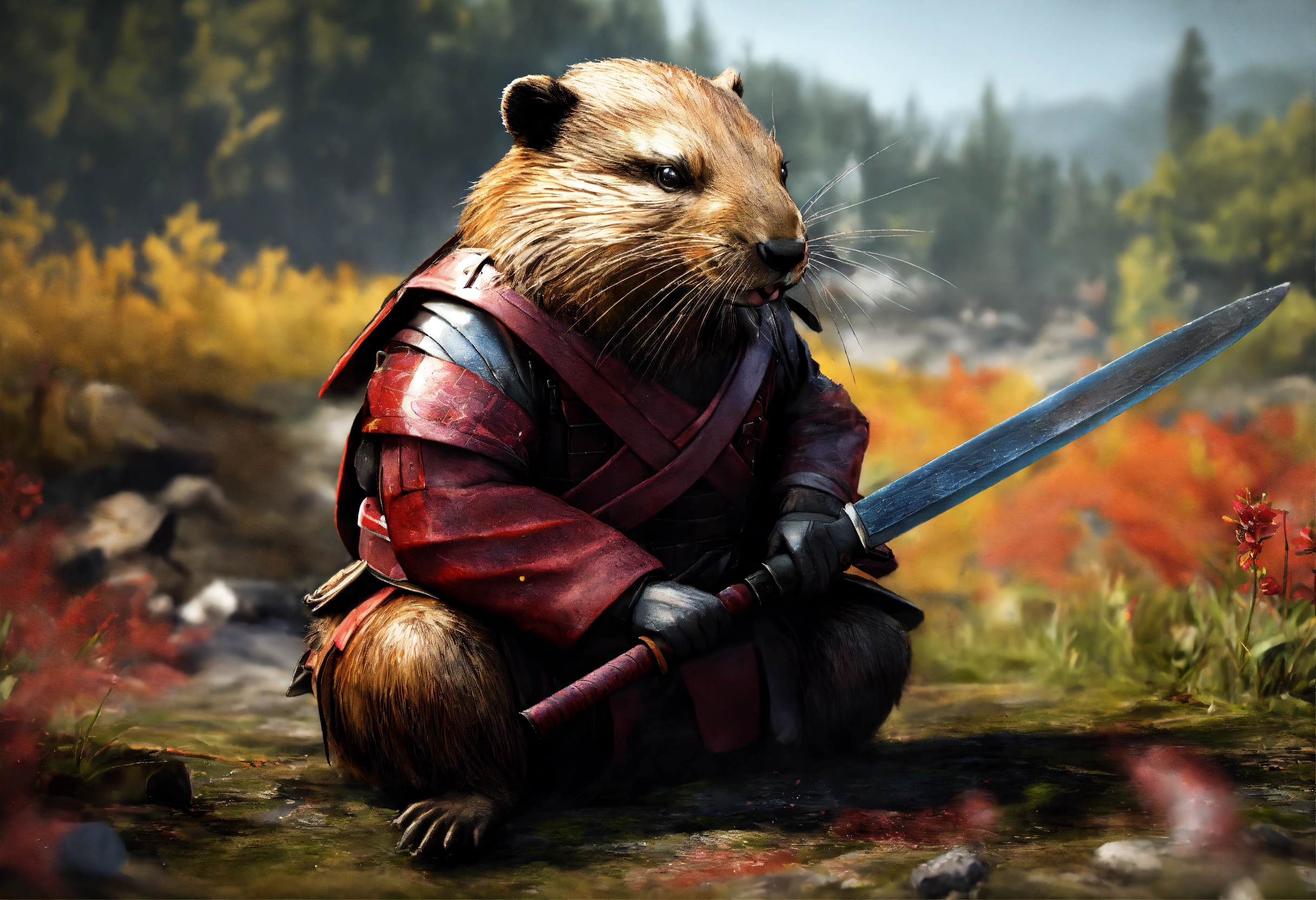 Lexica - Beaver samurai. Battlefield. Hyper realistic.