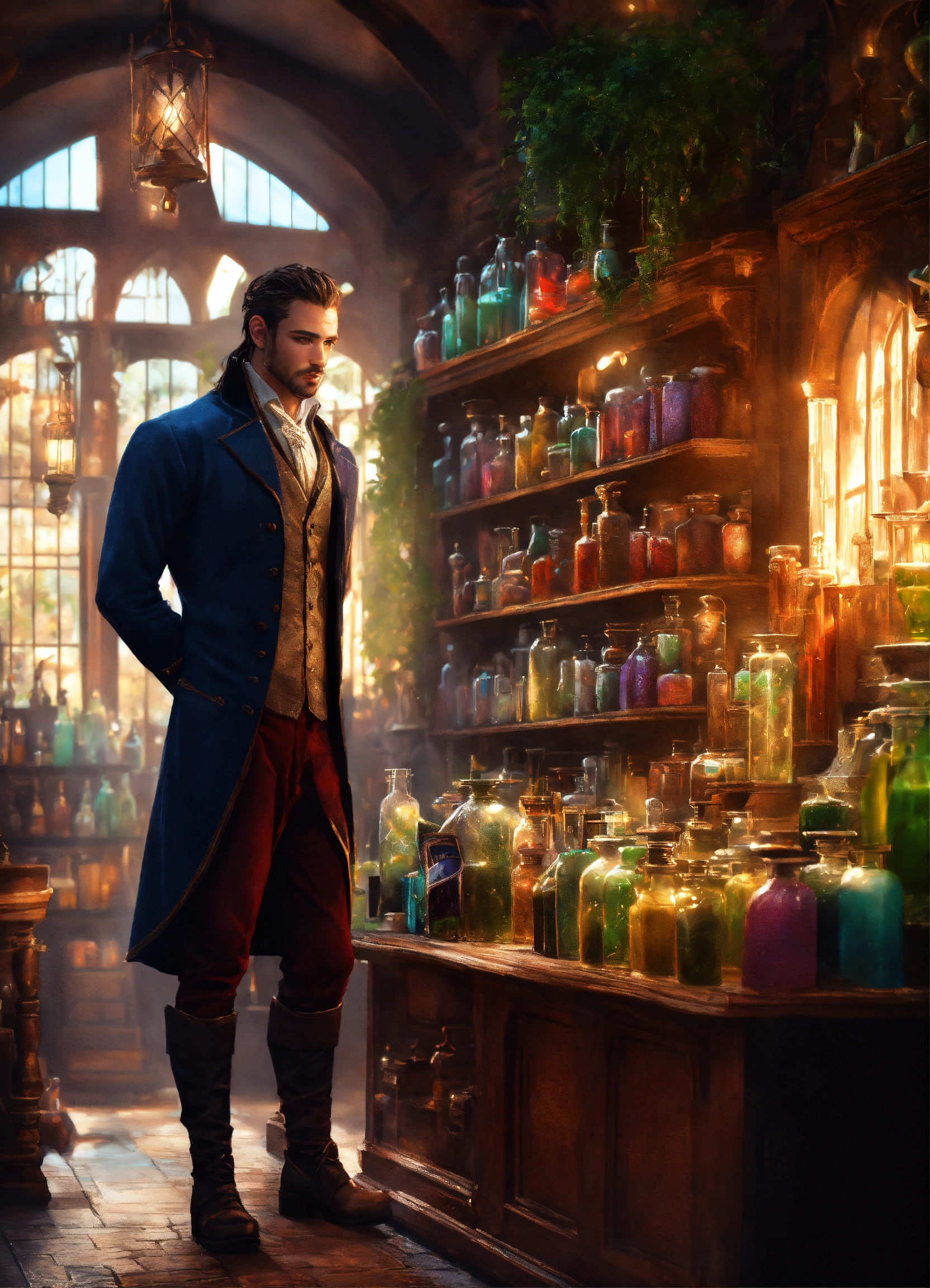 Lexica - Handsome man in potions and potions store full-length ...