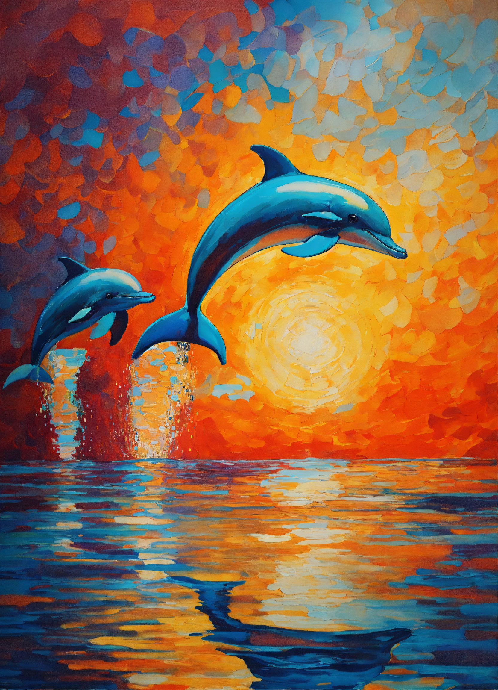 Lexica - Minimalist, abstract and oil painting of dolphins in warm ...