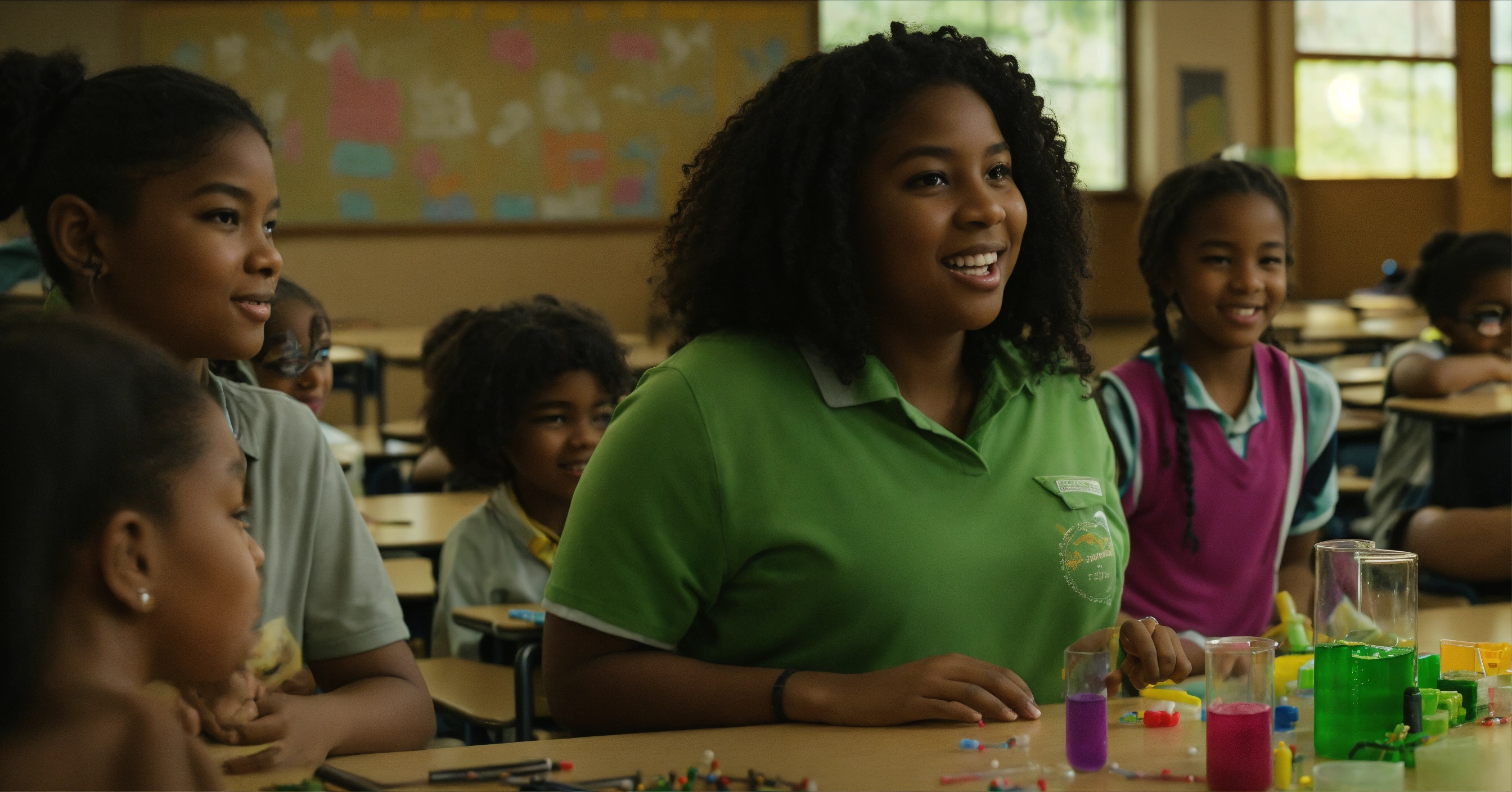 Lexica - Color photo of a school professional of color interacting with ...