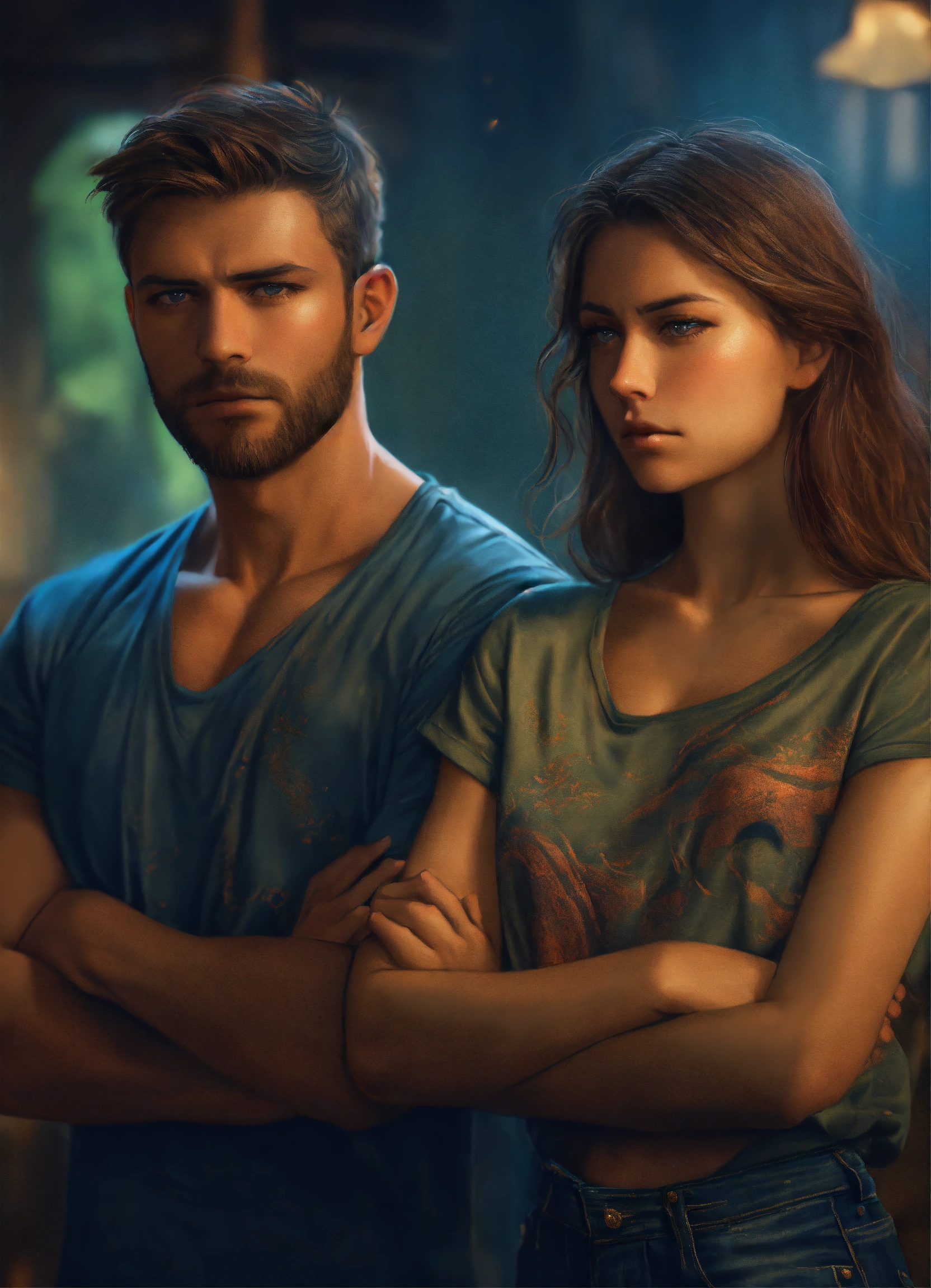 Lexica - A beautiful girl in a t-shirt and jeans and a beautiful man ...