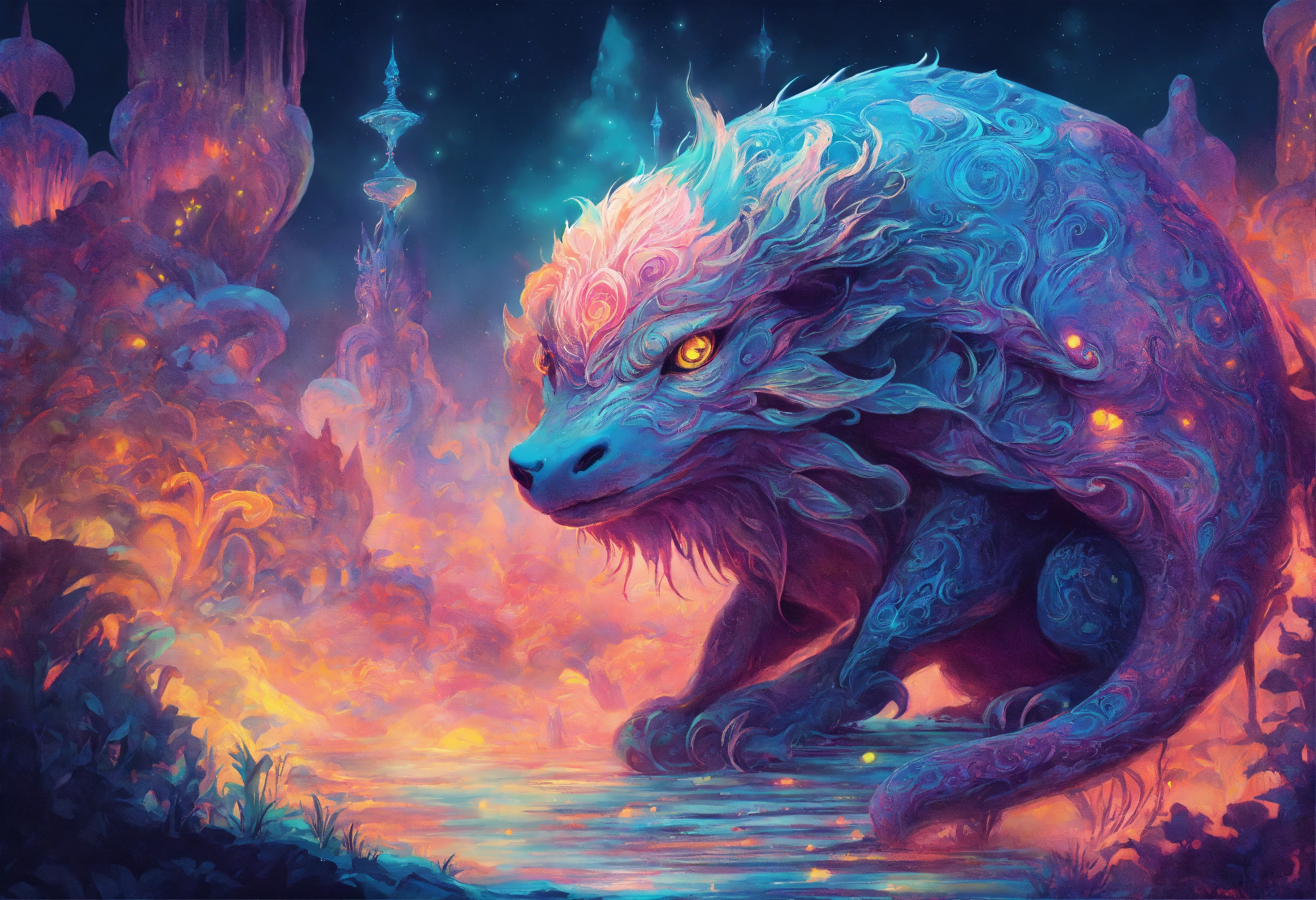 Lexica - Creature abstract art fantasy, illustration,highly detailed ...