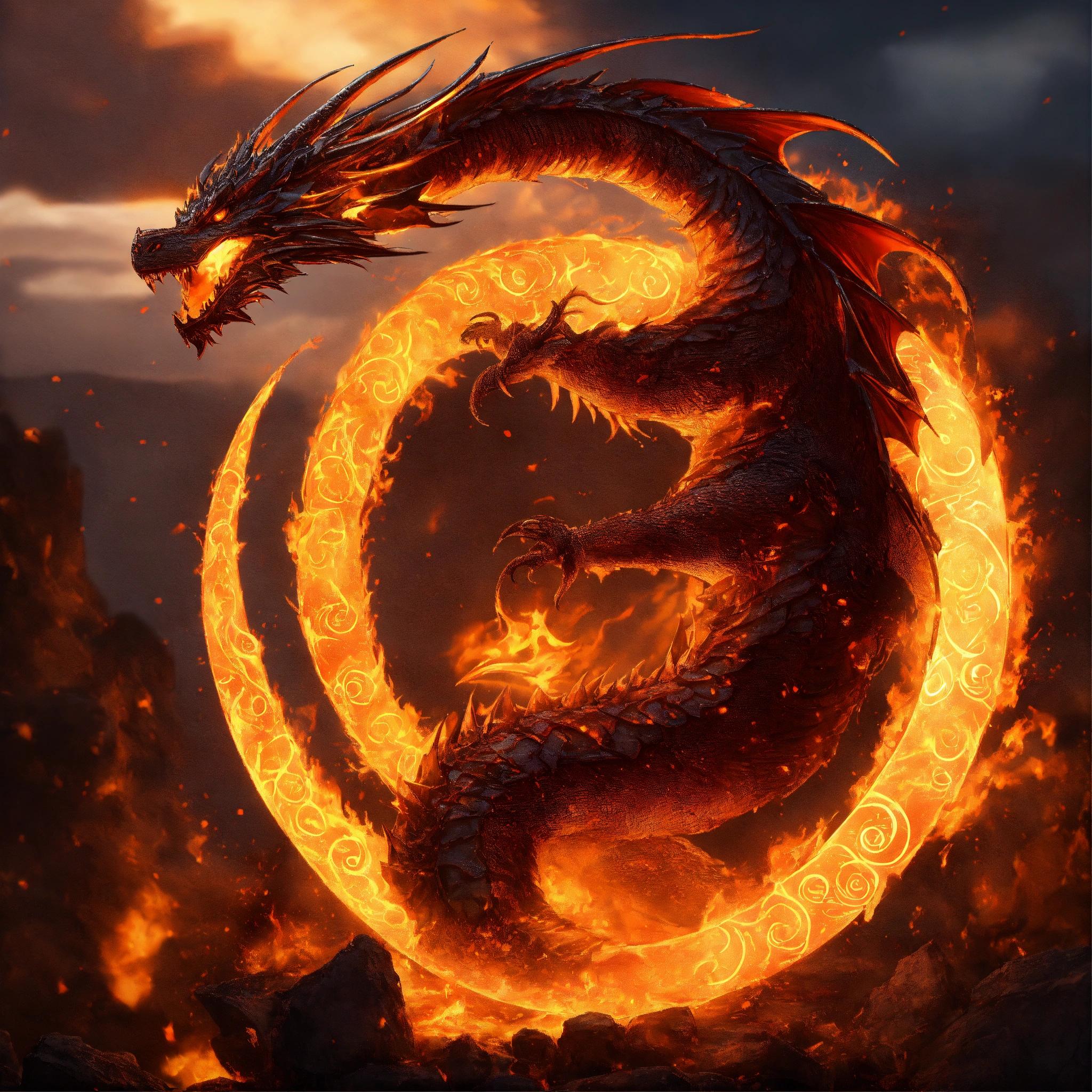 Lexica - A beautifully intense dragon with orange (FF5500) features ...