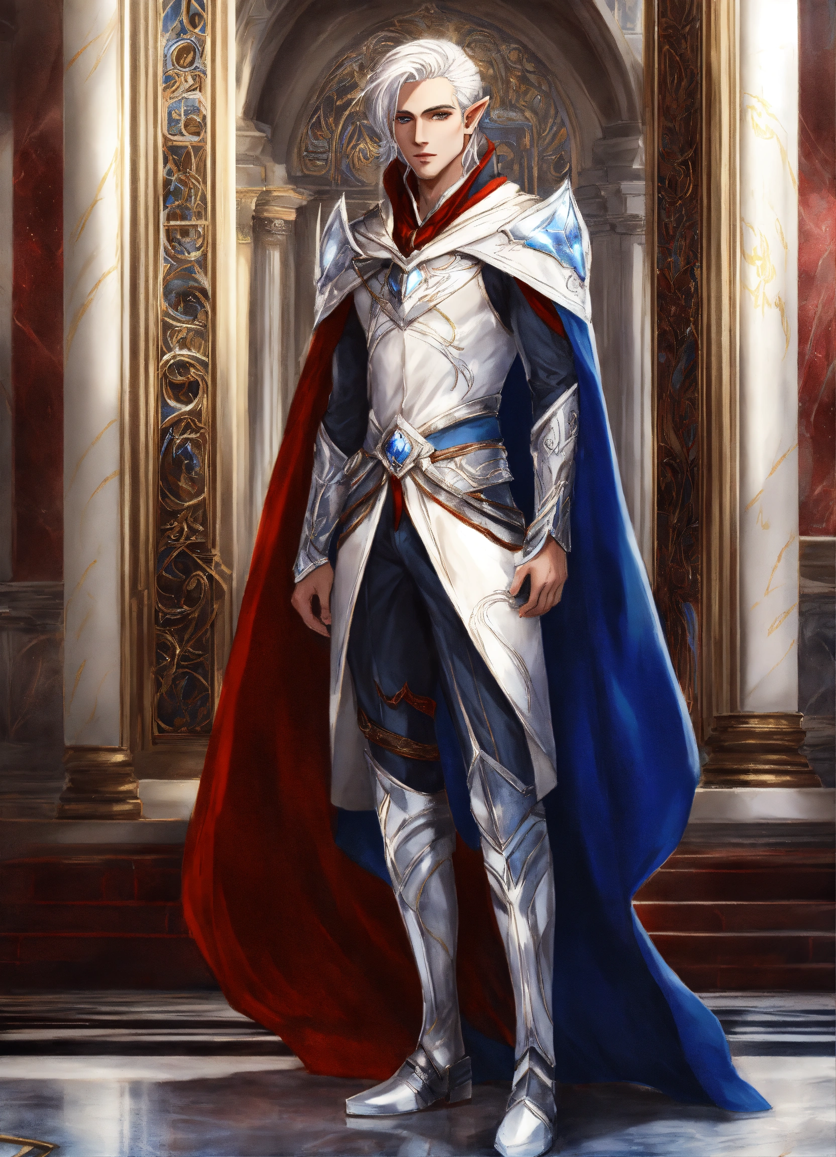 Lexica - Drawing of an elf, royalty, sci fi, cybernetic, white and red ...