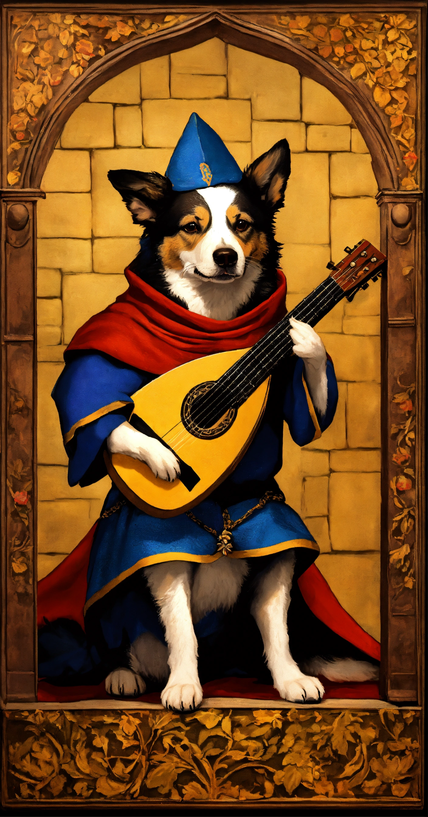Lexica - Design an image of a dog as a medieval minstrel, playing a ...
