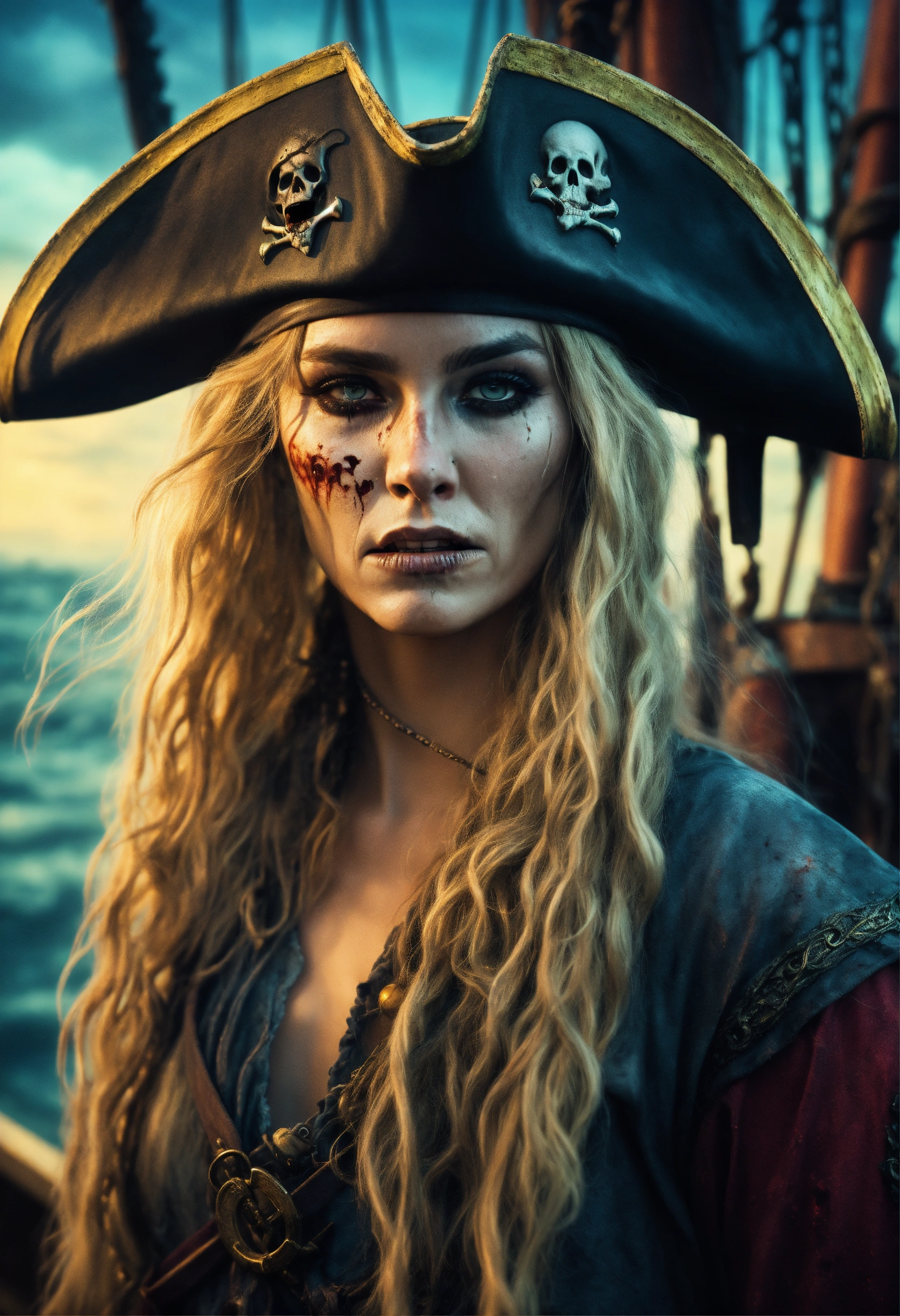 Lexica - Photorealistic, close up, beautiful savage pirate facing the ...