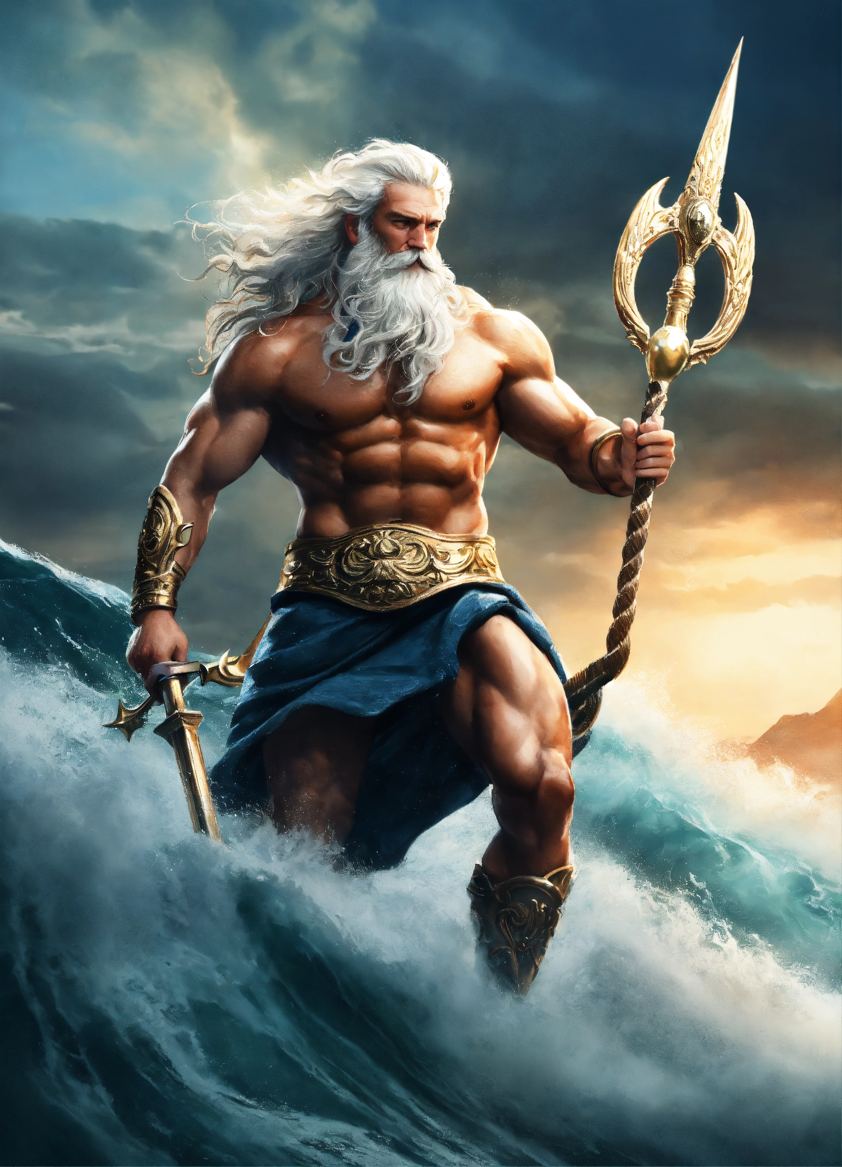 Lexica - God Poseidon emerging from a raging sea, ready to throw his ...