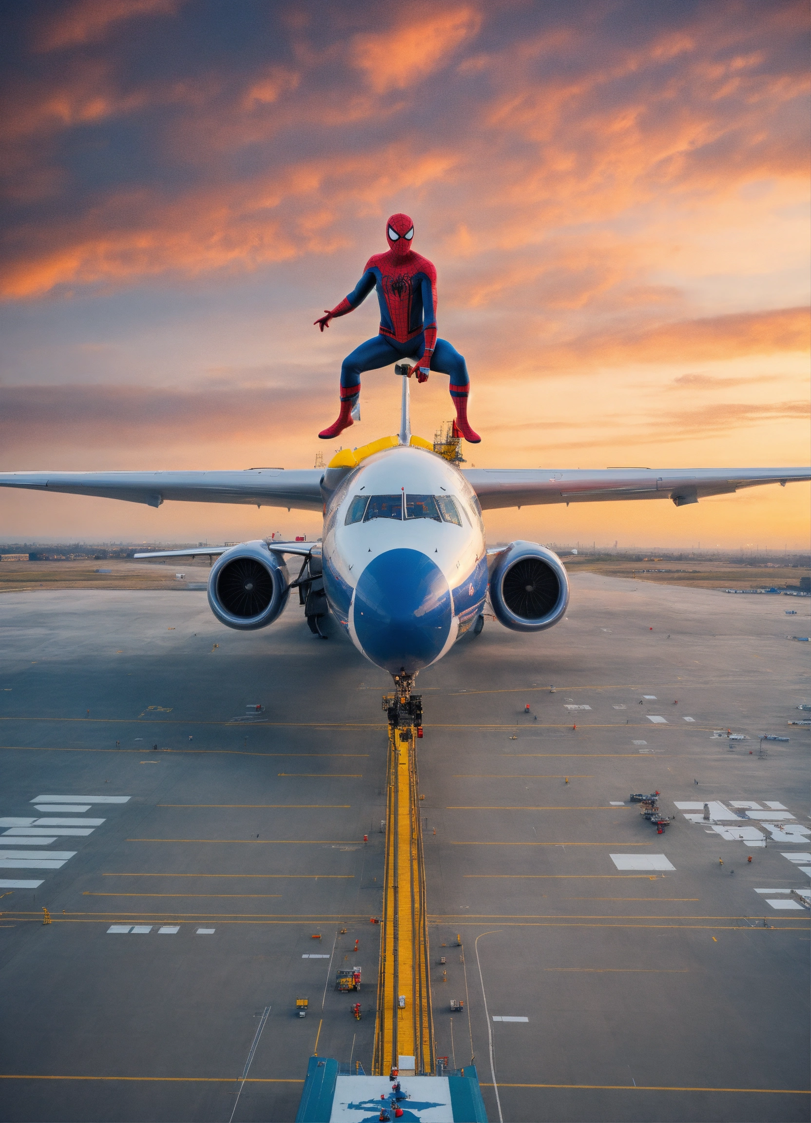 Lexica - Spiderman poses on the world's largest plane on a clear ...
