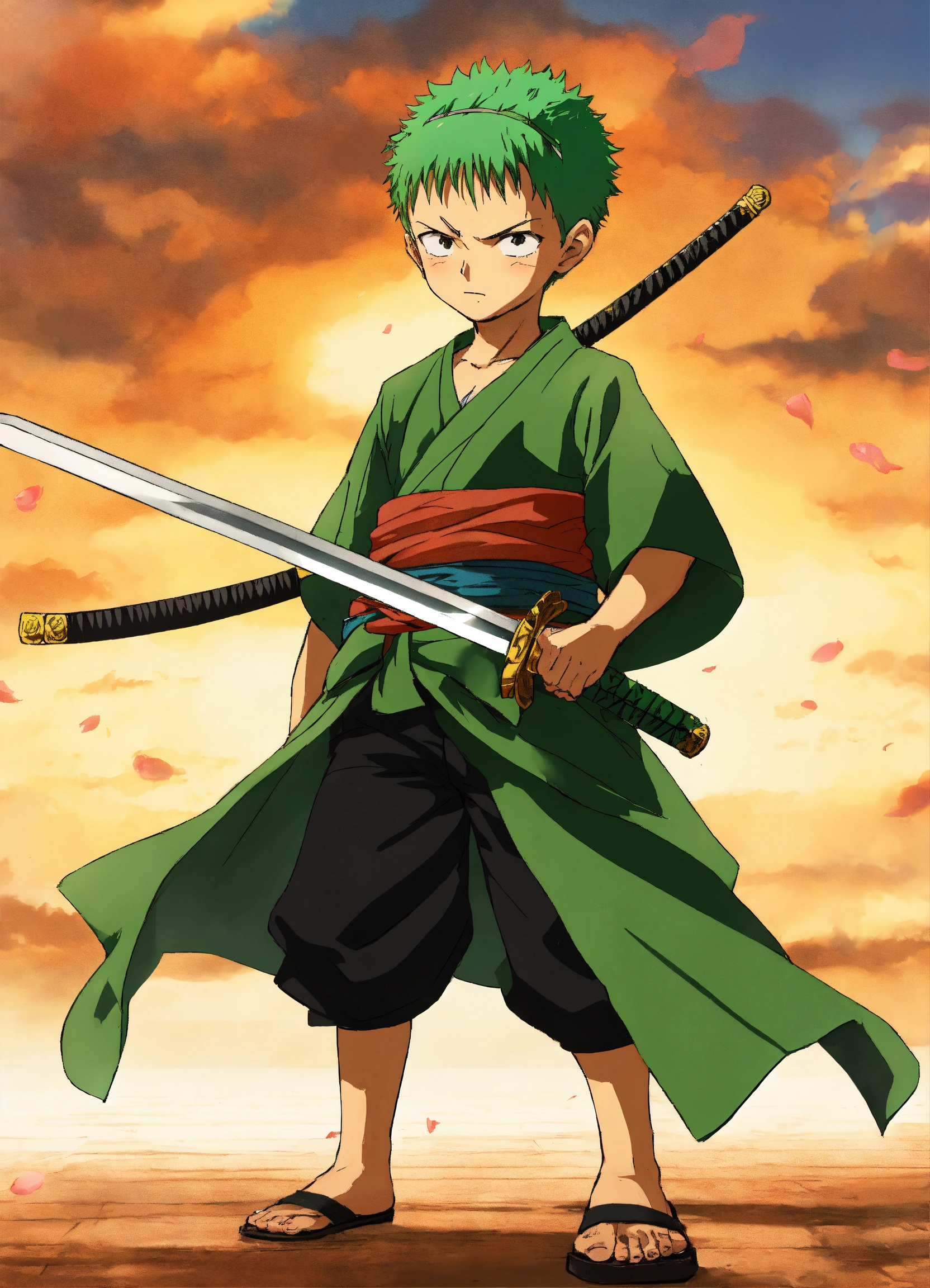 Lexica - Image of roronoa zoro child with his bandana and two swords