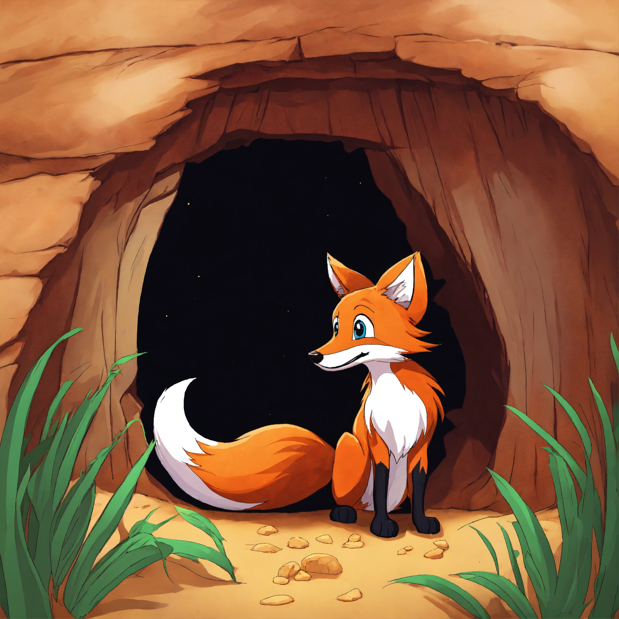 Lexica - Fox tail in a burrow, cartoon