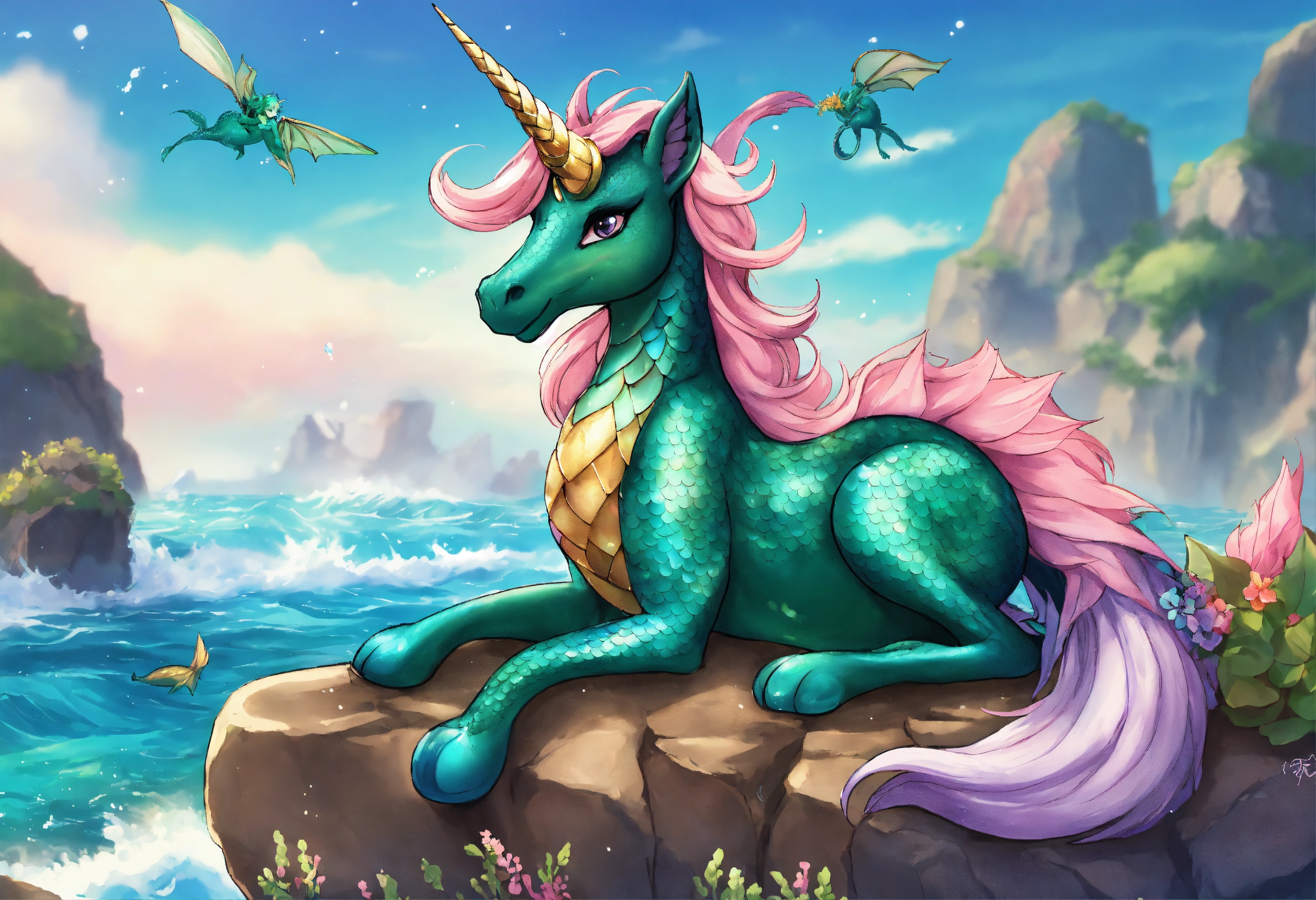 Lexica - Manga kawaii Melanated female unicorn-dragon-mermaid hybrid ...