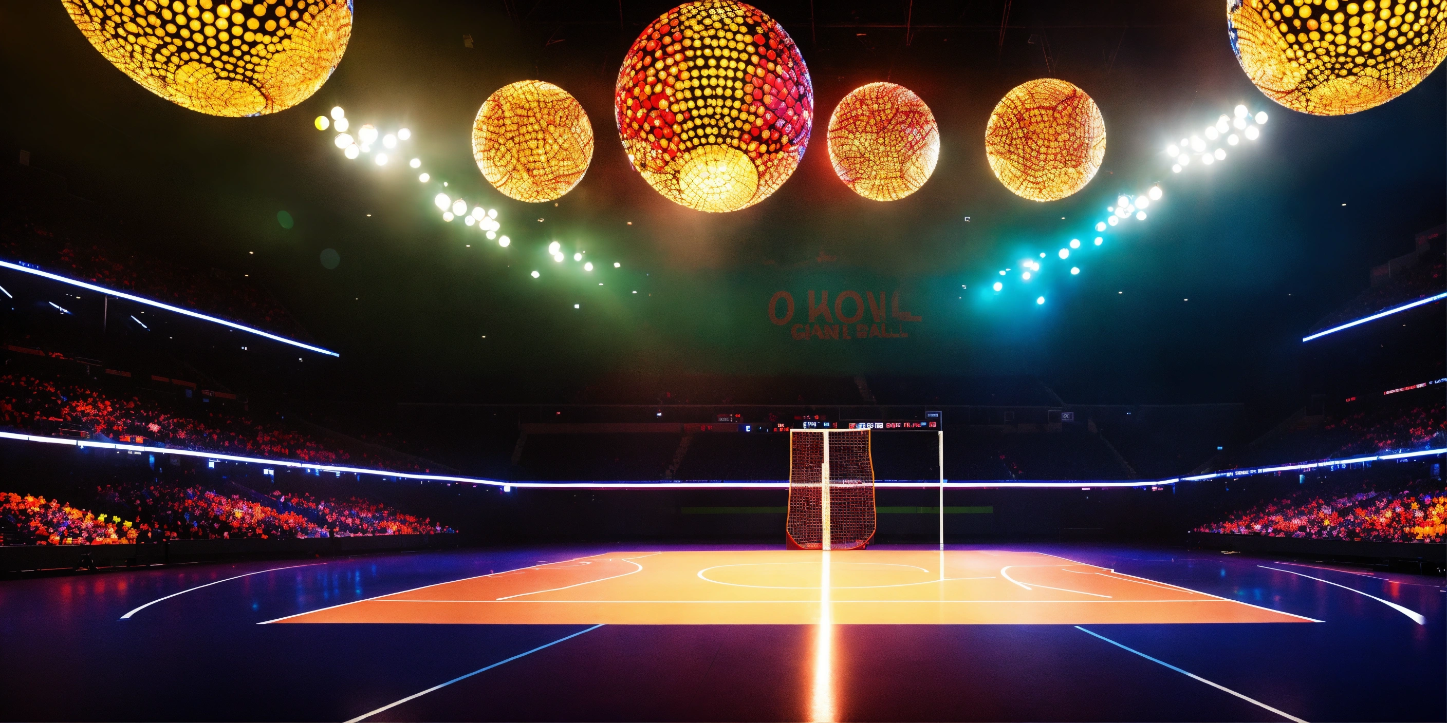 Lexica - Design an image featuring 50 illuminated handballs forming ...