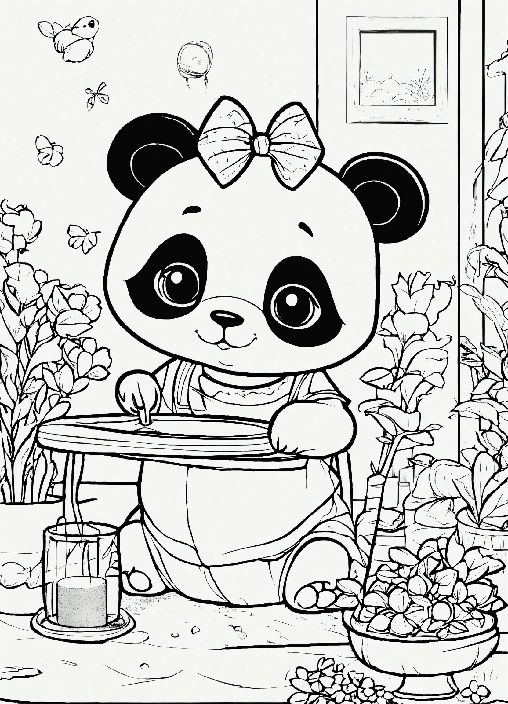 Lexica - Adorable baby girl panda doing daily tasks coloring page, no ...