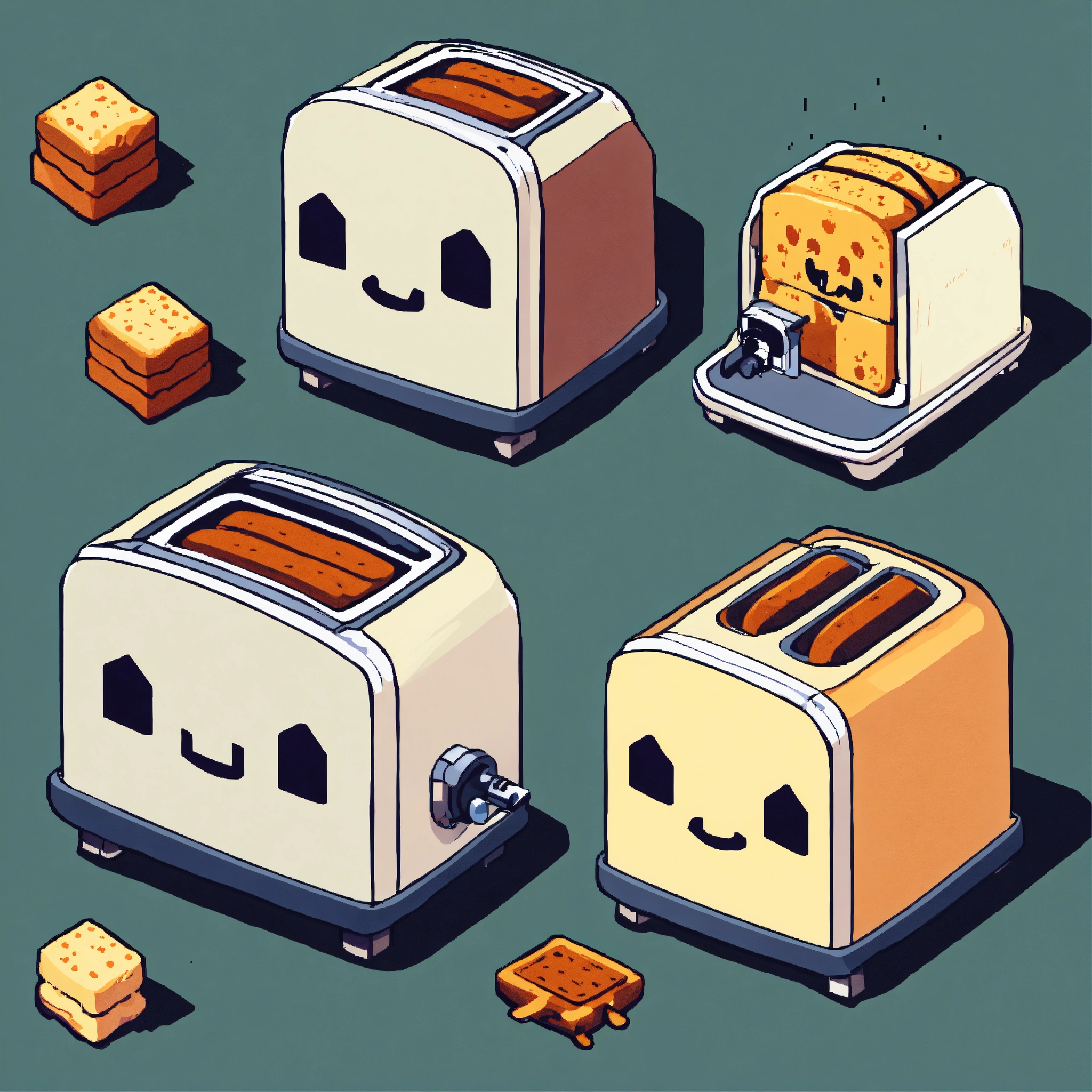Lexica - Standard and death sprite concepts for a smiling toaster ...