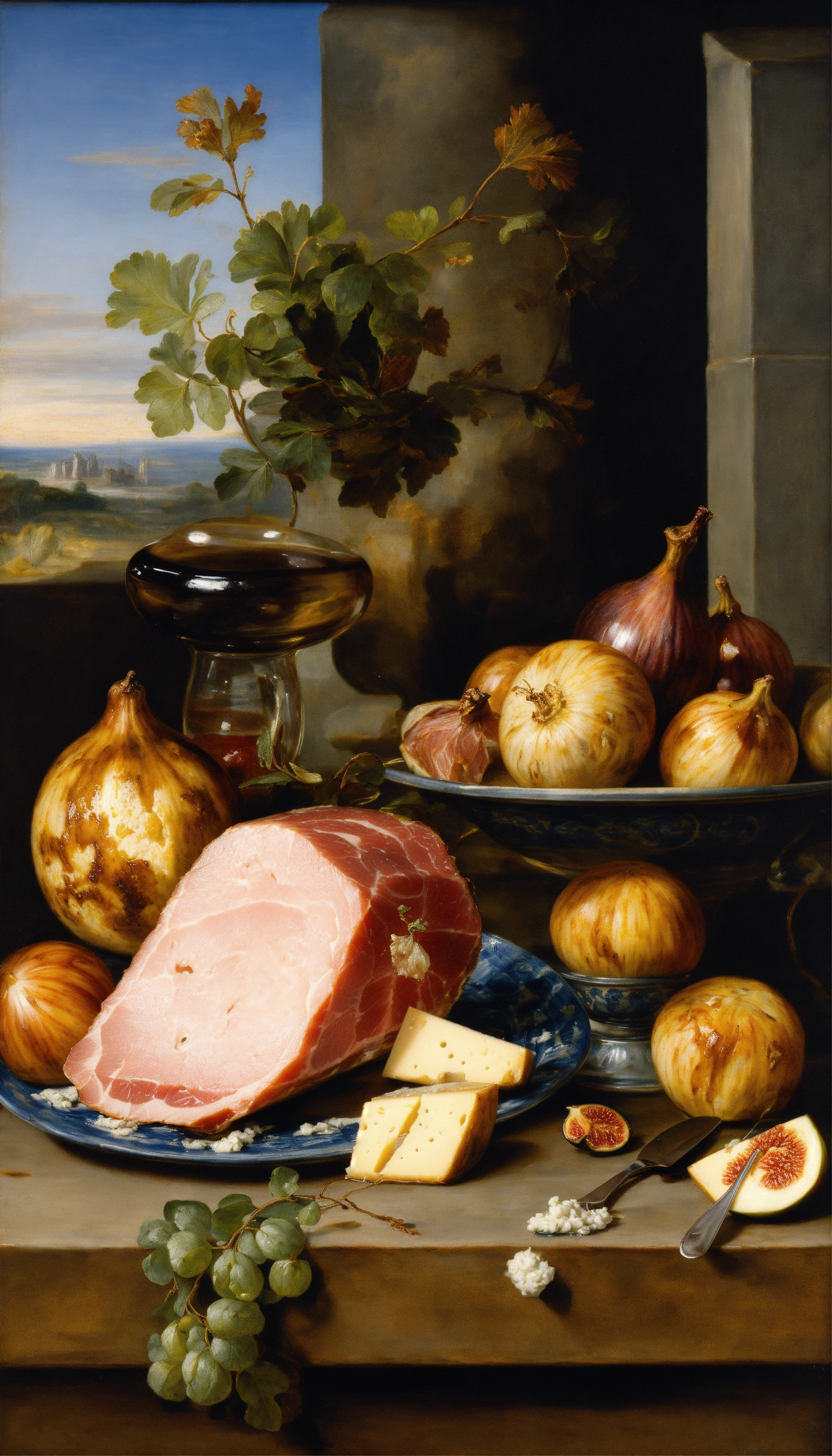 Lexica - Still life with ham, cheeses, onions and figs by Peter Paul Rubens