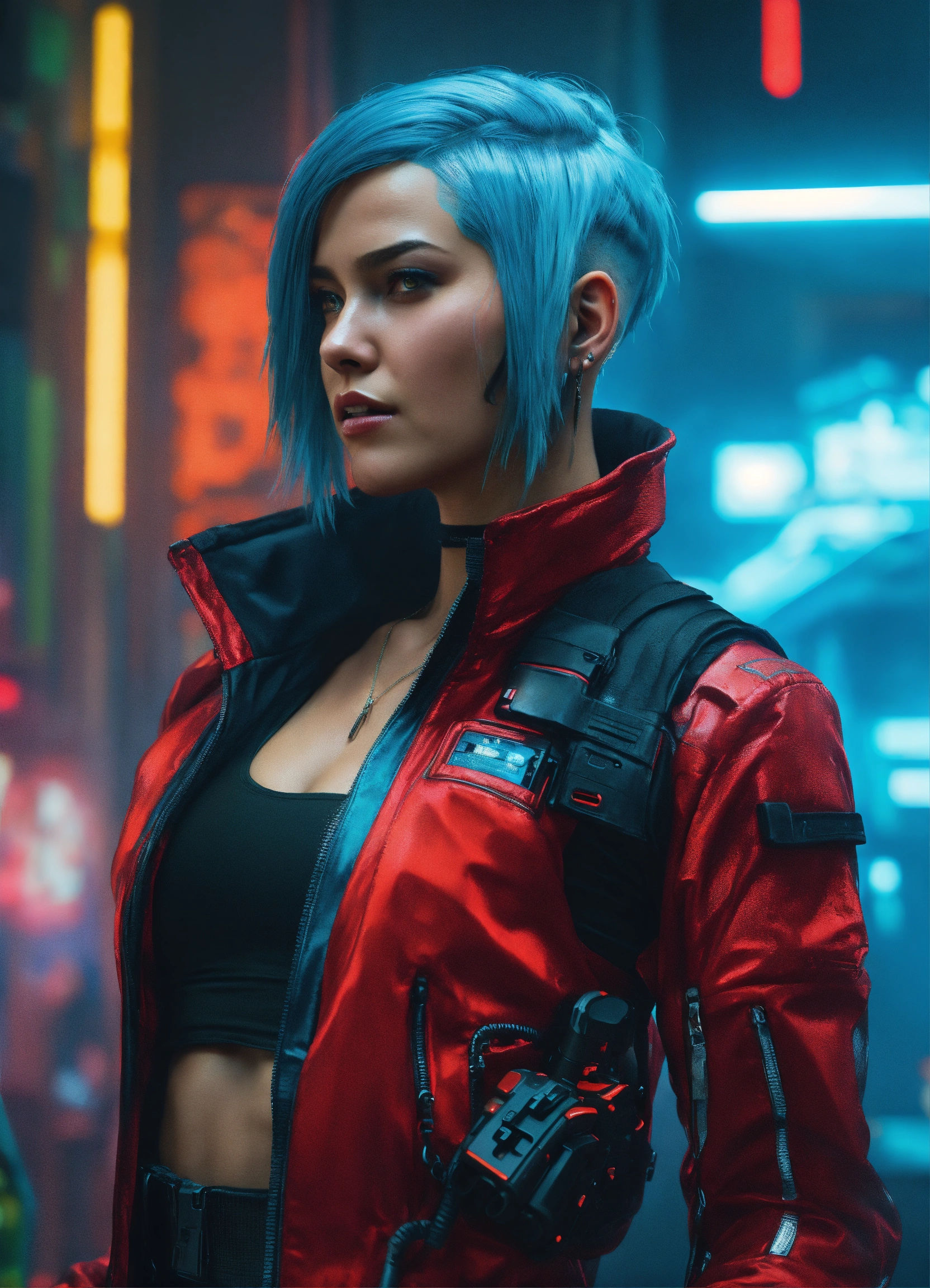 Lexica - Futuristic cyberpunk robin eggs blue shoulder length hair tips ...
