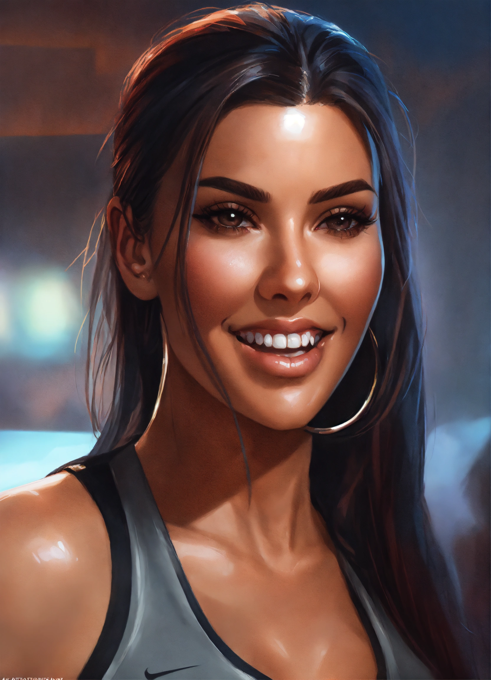 Lexica - Kim Kardashian, portrait, highly detailed, shiny gym outfit ...