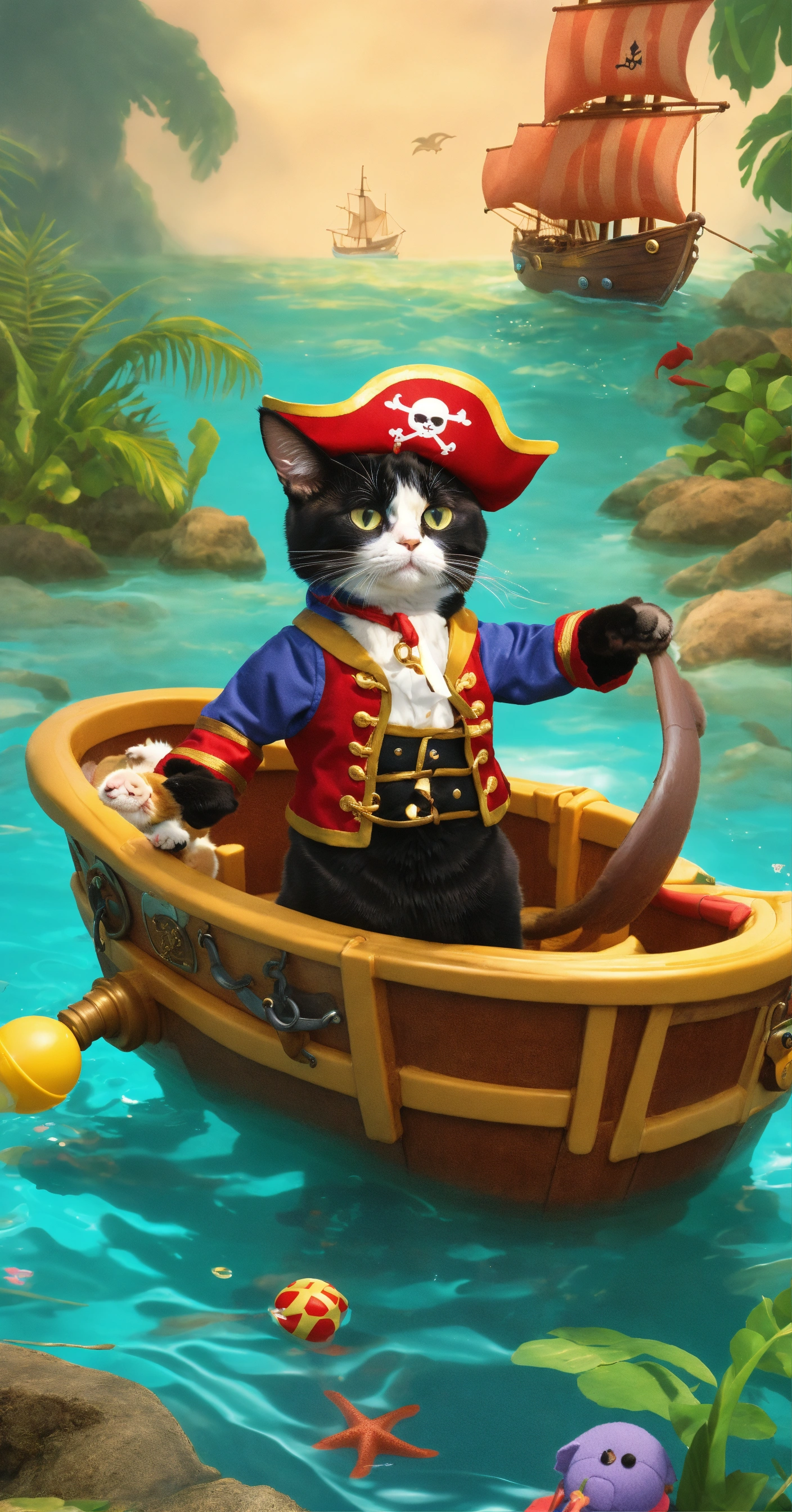 Lexica - Generate an image of a cat dressed as a pirate captain ...